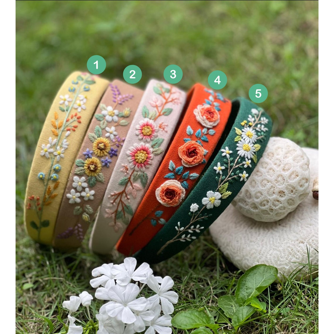 Floral Embroidered Headband, Linen Turban, Vintage Boho Hair ...