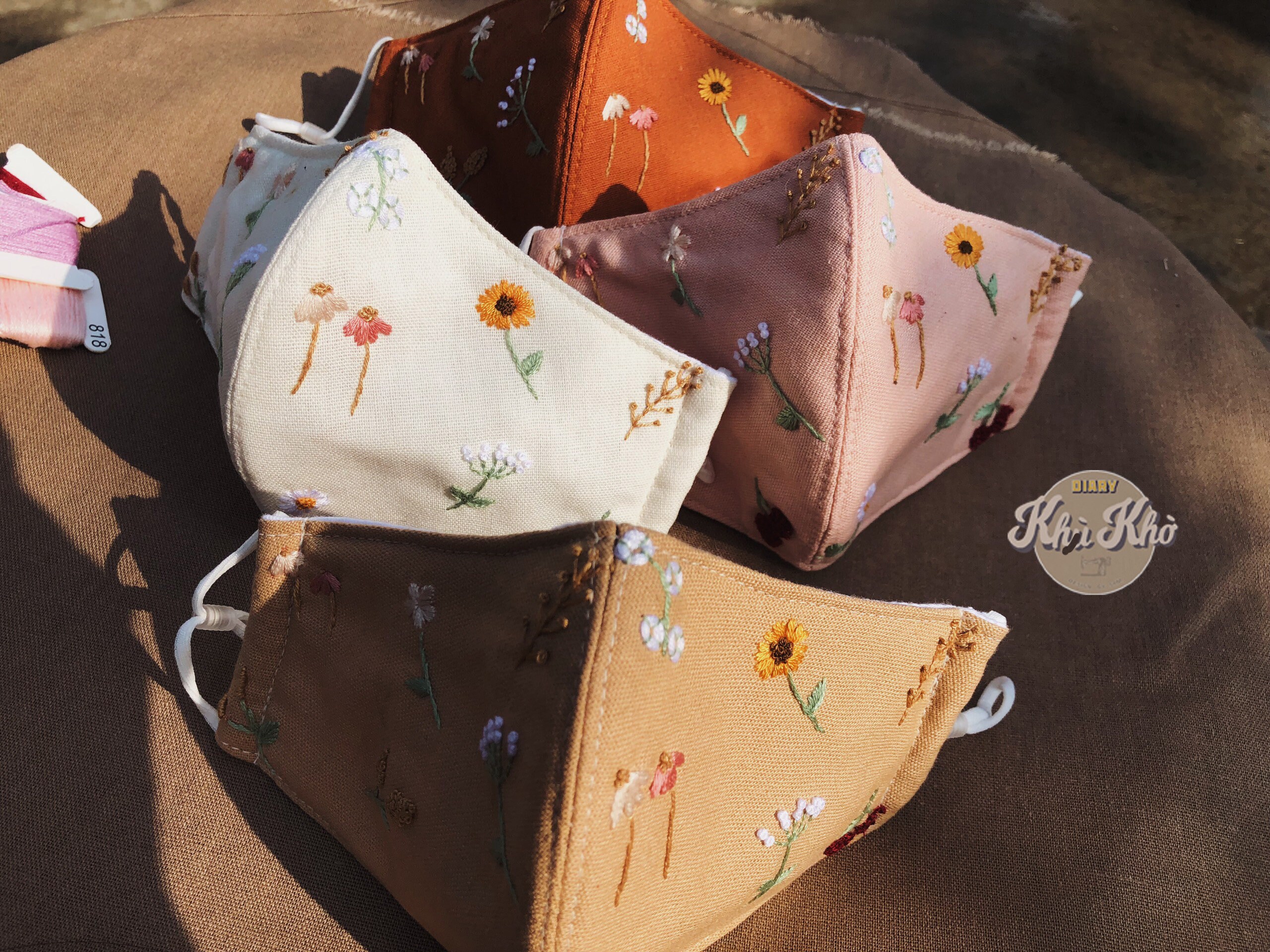 Hand Embroidered 3 Layer Linen Face Mask / Floral Hand Embroidered Mask ...