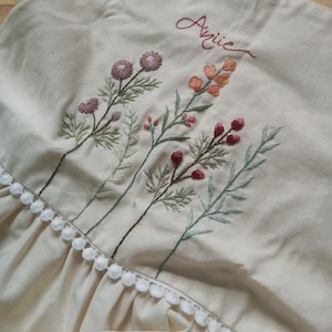 Natural Embroidered Floral Apron, Personalized Hand Embroidered Apron, Kitchen, Cooking, Florist ...