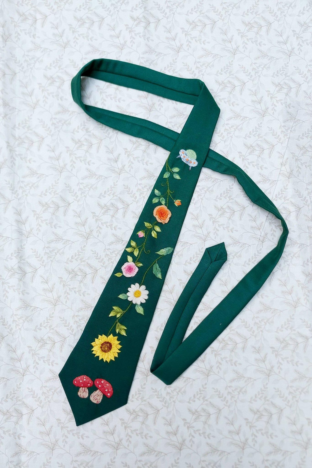Hand Embroidered Tie, Floral Embroidered Tie, Father of the Groom Gift ...