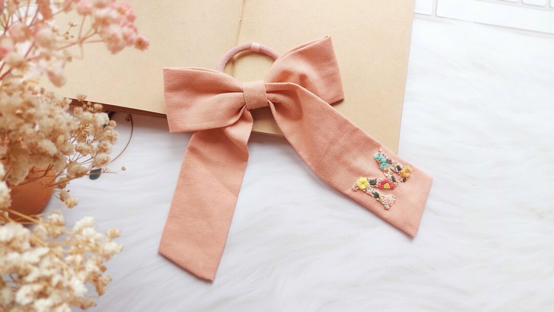 Initial Hand Embroidered Bow - Custom Initial Bow - Hair Bow - Floral ...