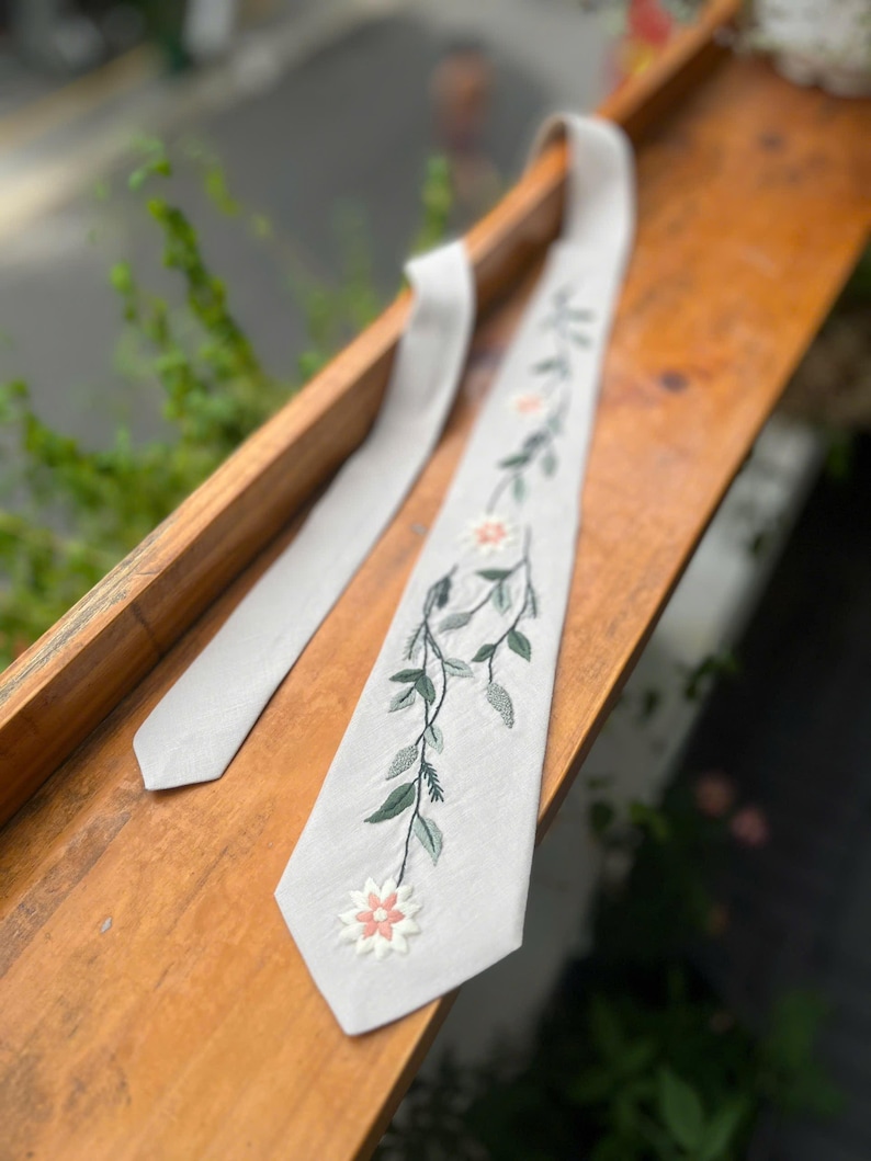 Custom Embroidered Tie, Hand Embroidered Tie, Floral Embroidered Tie ...