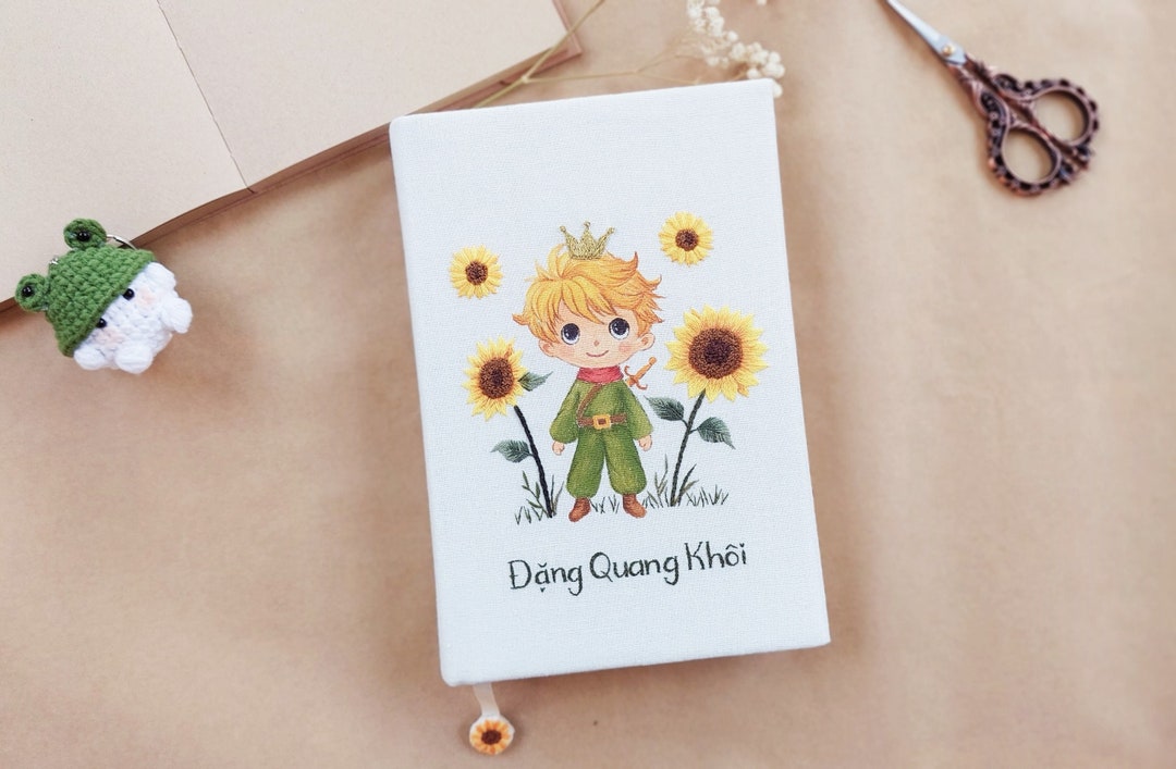 Personalized Sunflower & Chibi Prince Embroidered Notebook - Unique ...