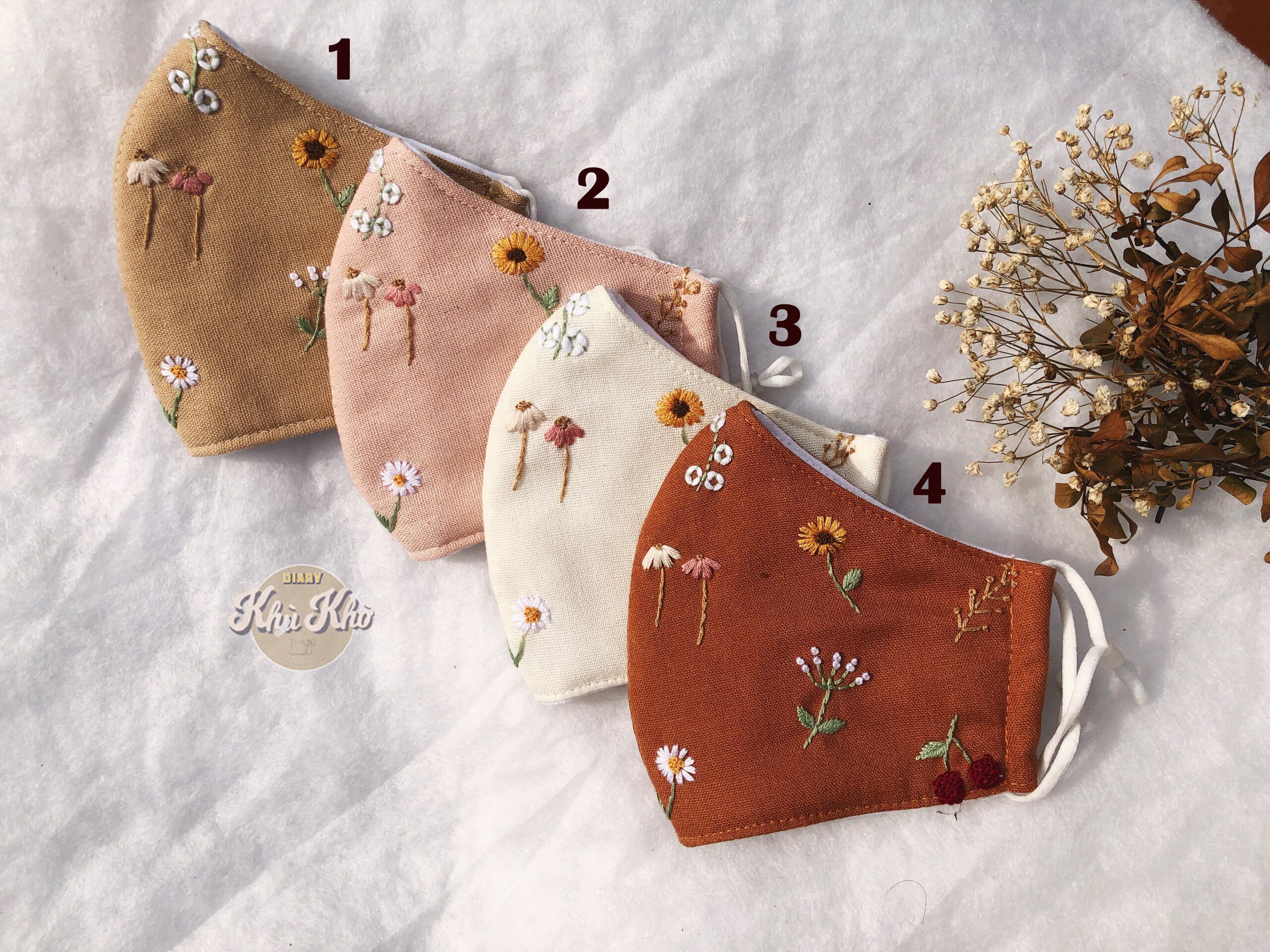 Hand Embroidered 3 Layer Linen Face Mask / Floral Hand Embroidered Mask ...