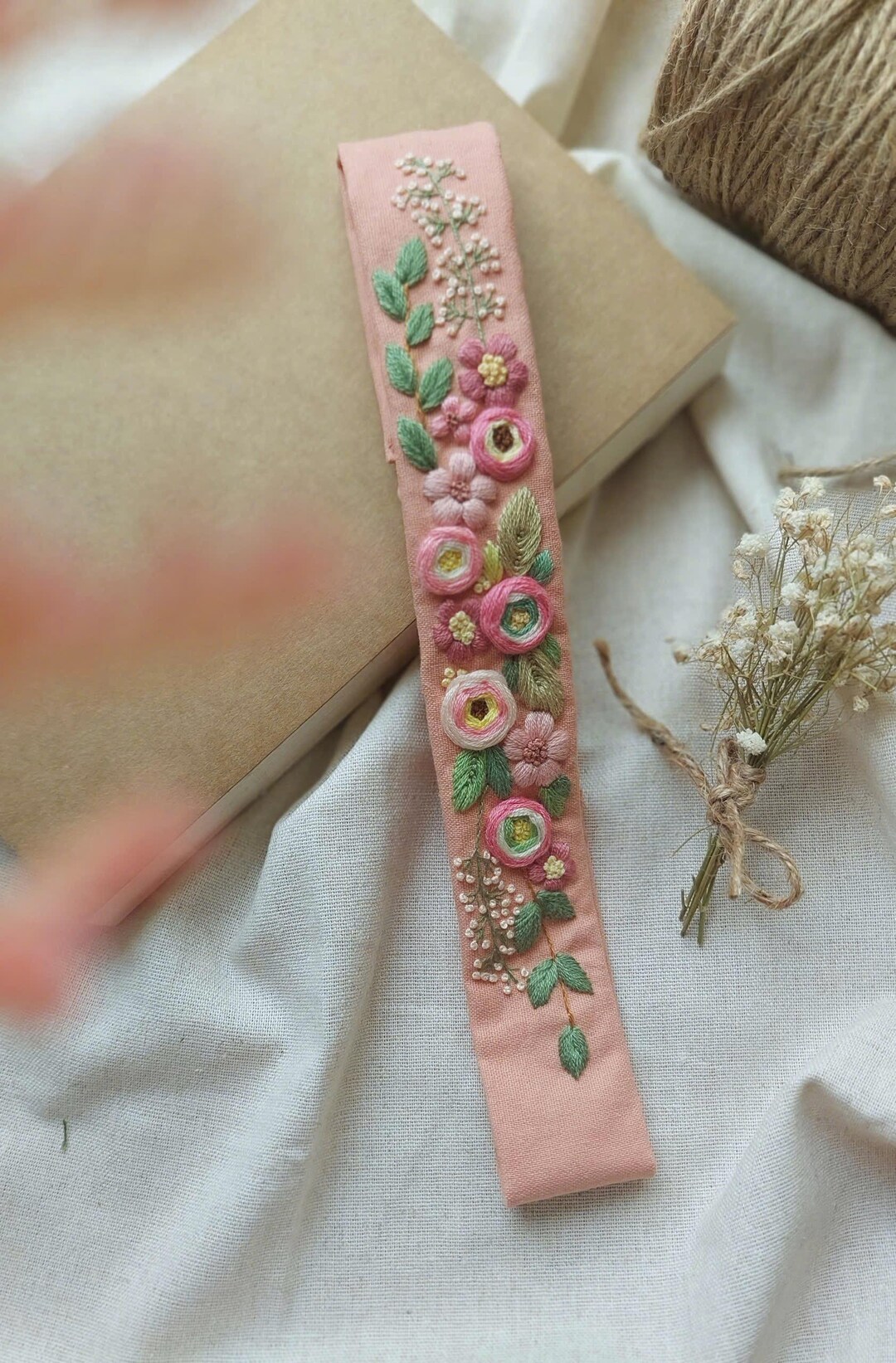 Floral Hand Embroidered Linen Turban, Headband With Flower Embroidery ...