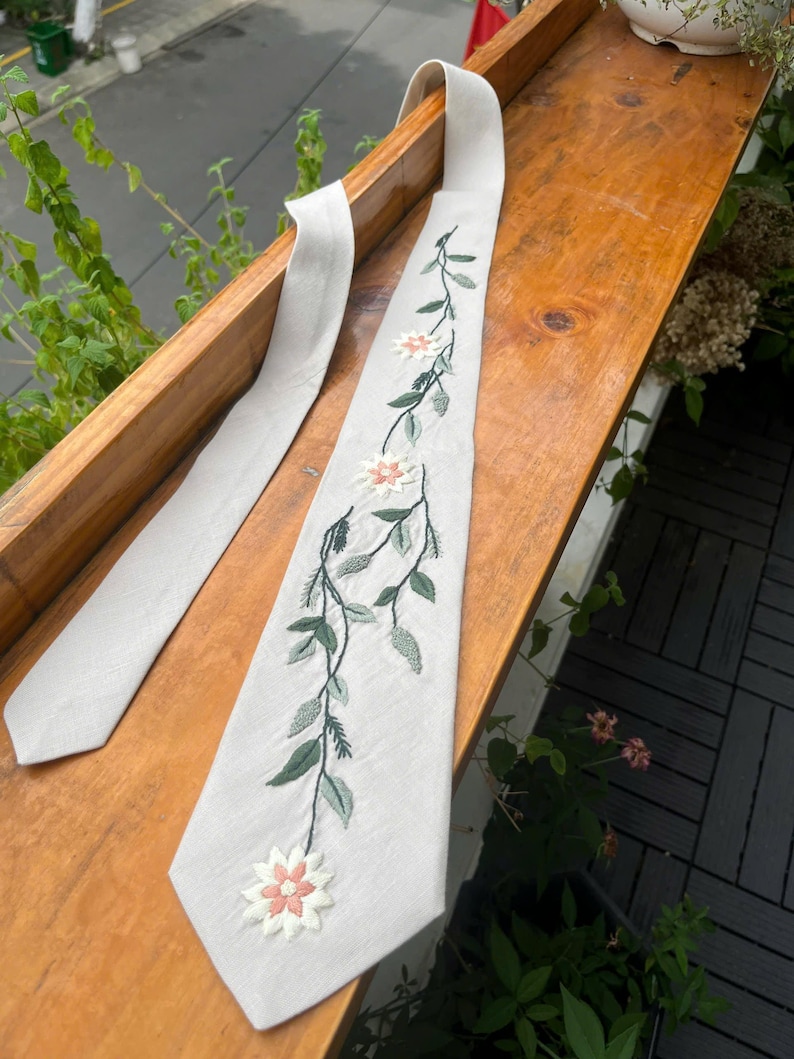 Custom Embroidered Tie, Hand Embroidered Tie, Floral Embroidered Tie ...