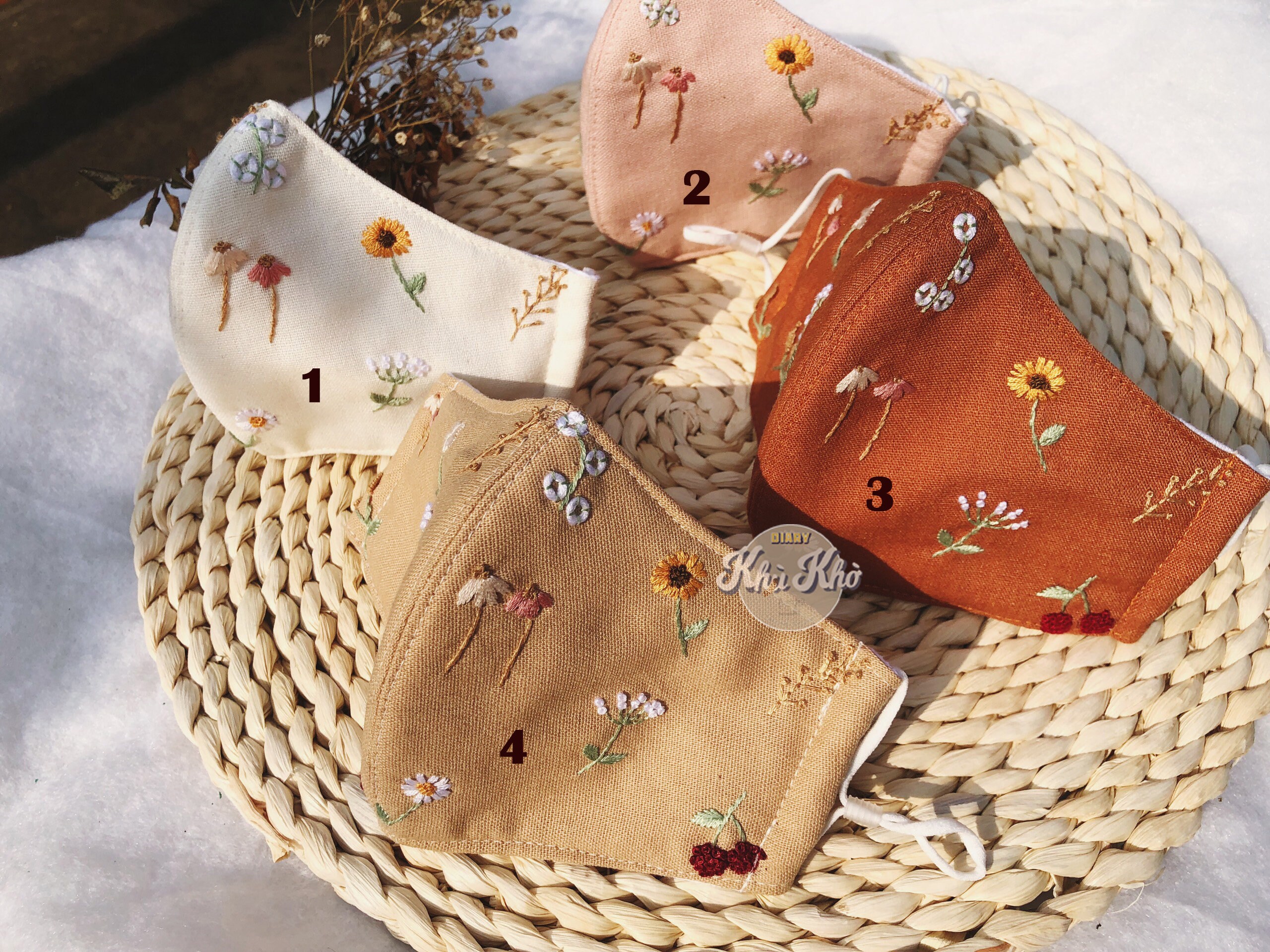 Hand Embroidered 3 Layer Linen Face Mask / Floral Hand Embroidered Mask ...