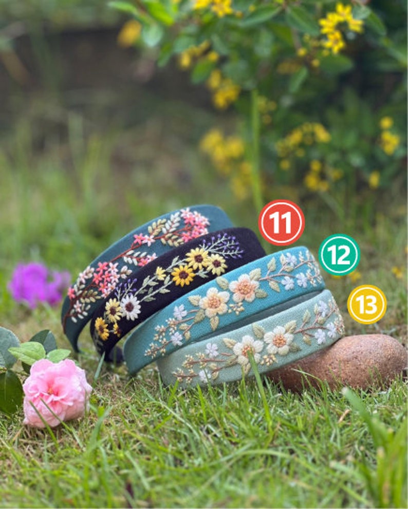 Floral Embroidered Headband, Linen Turban, Vintage Boho Hair ...