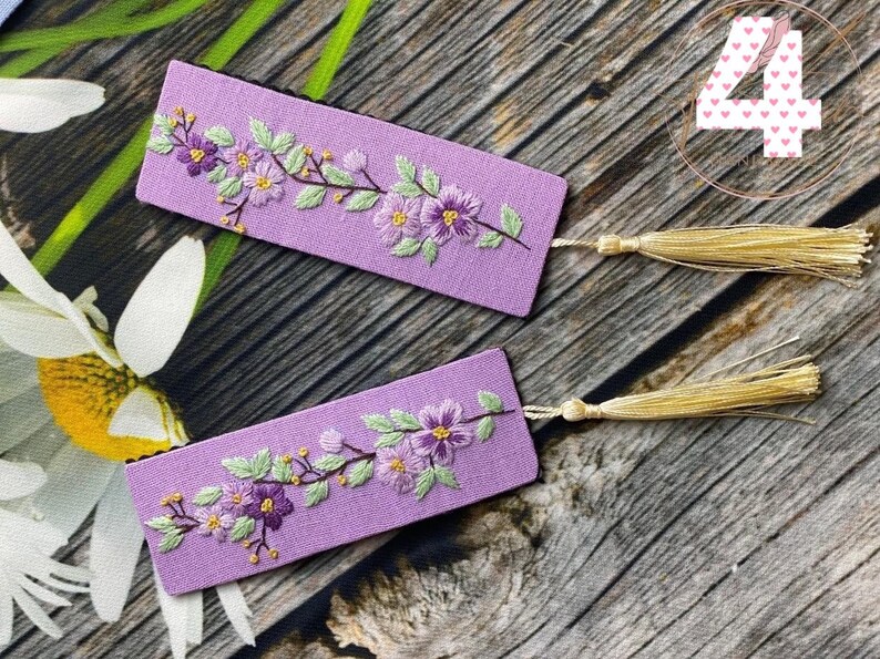 Flower Hand Embroidered Bookmark / Handmade Flower Embroidery Bookmarks ...