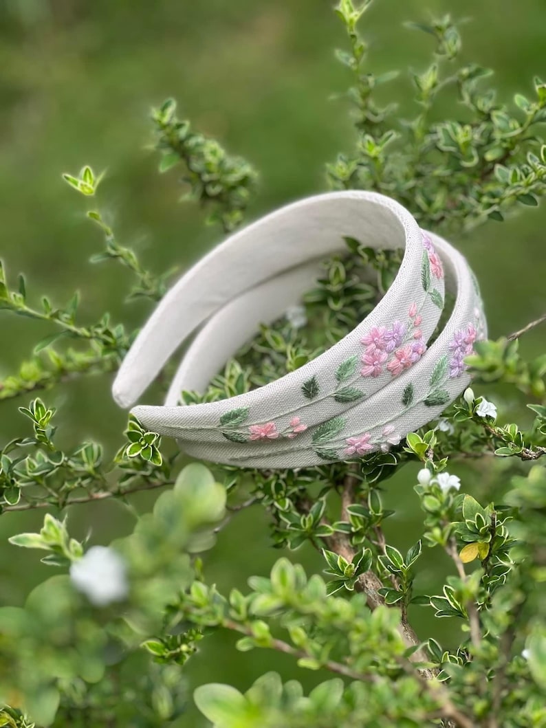 Hand Floral Embroidered Linen Headband / Mom Gift/ Daisy Hairband ...