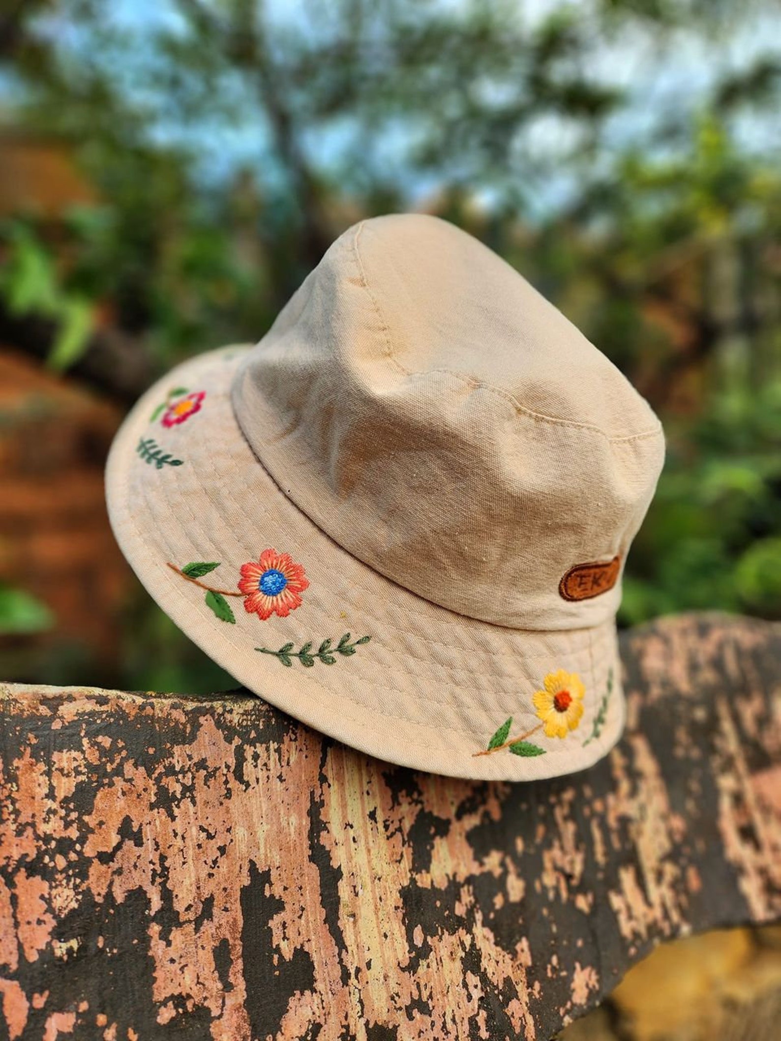 Handmade Floral Embroidered Bucket Hat, Embroidered Hat,bucket Hat ...