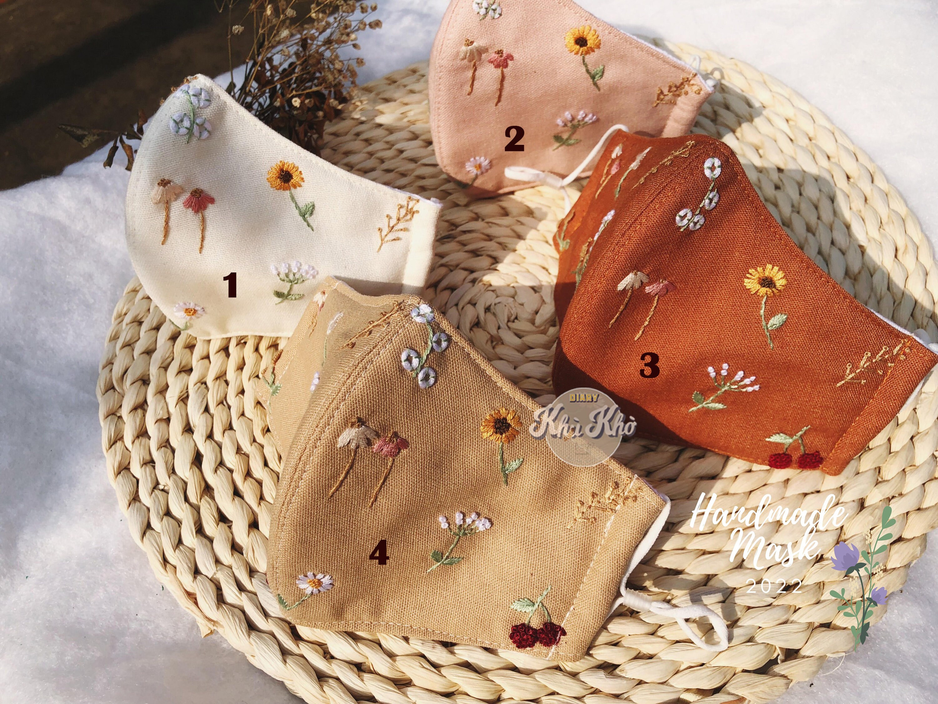 Hand Embroidered 3 Layer Linen Face Mask / Floral Hand Embroidered Mask ...