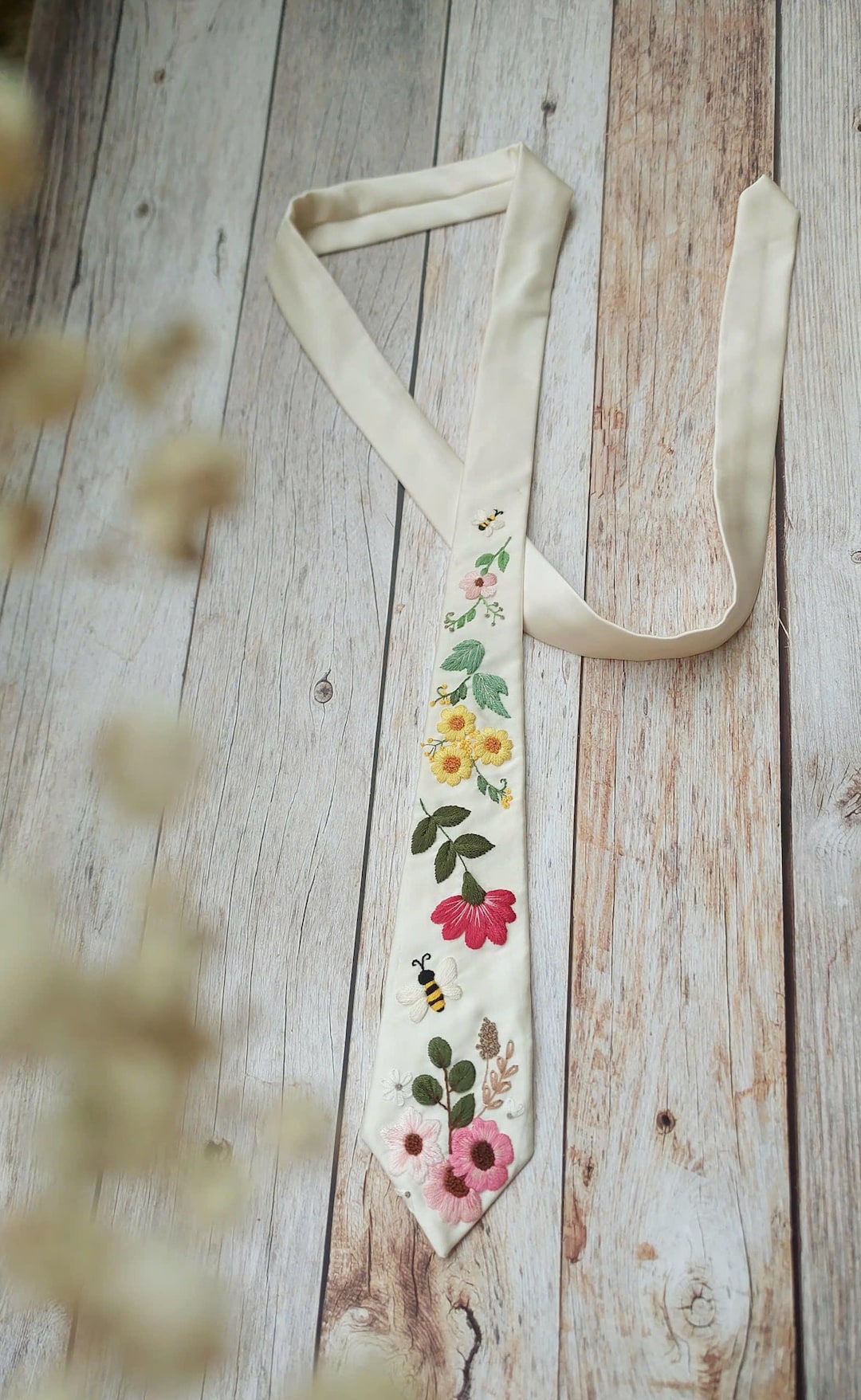 Hand Embroidered Tie, Floral Embroidered Tie, Father of the Groom Gift ...