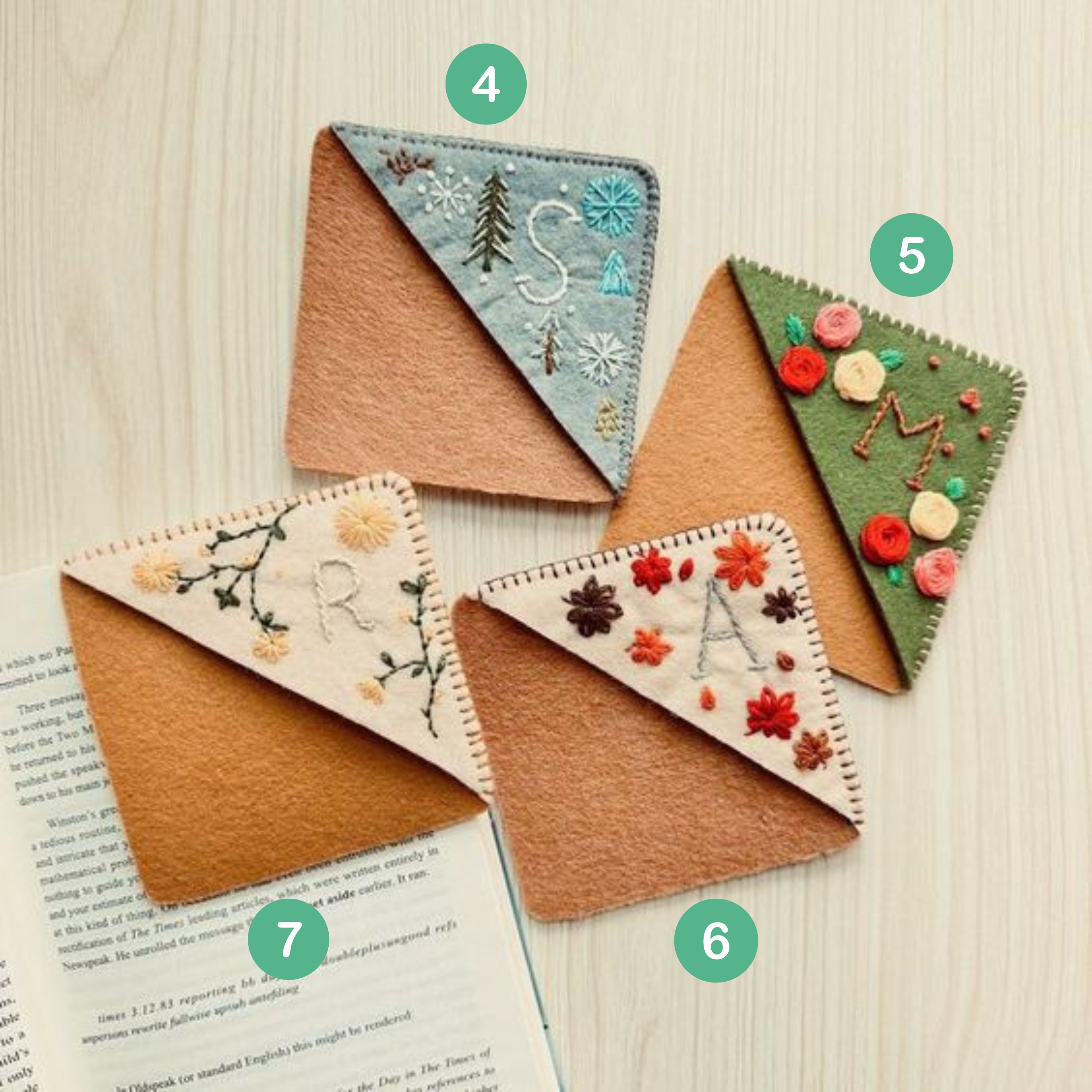 Felt Triangle Page Stitched Corner Handmade Bookmark, Personalized Hand ...