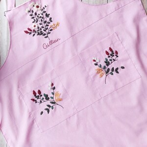 Natural Embroidered Floral Apron, Personalized Hand Embroidered Apron, Kitchen, Cooking, Florist ...