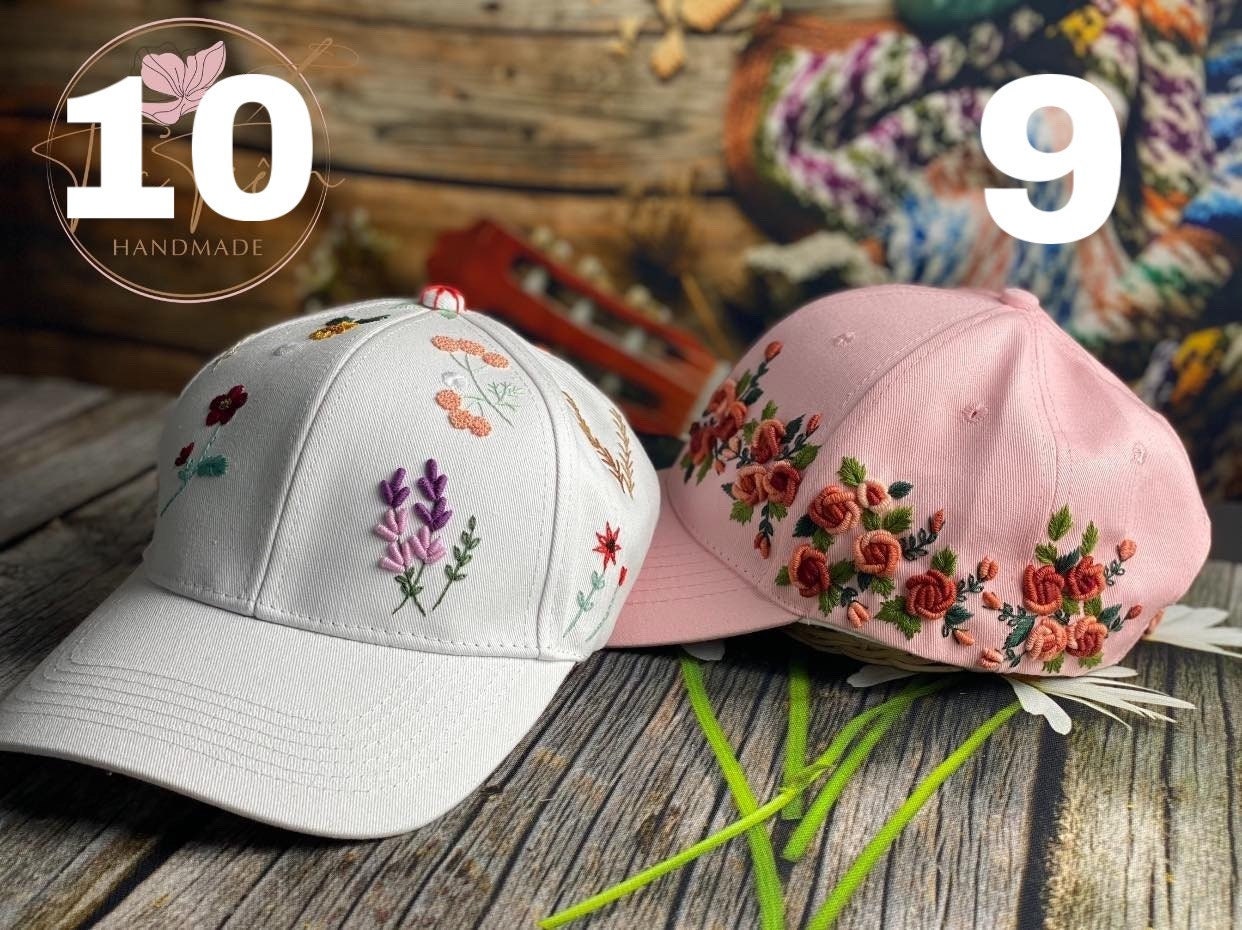 Handmade Floral Embroidered Bucket Hat, Embroidered Hat,bucket Hat ...