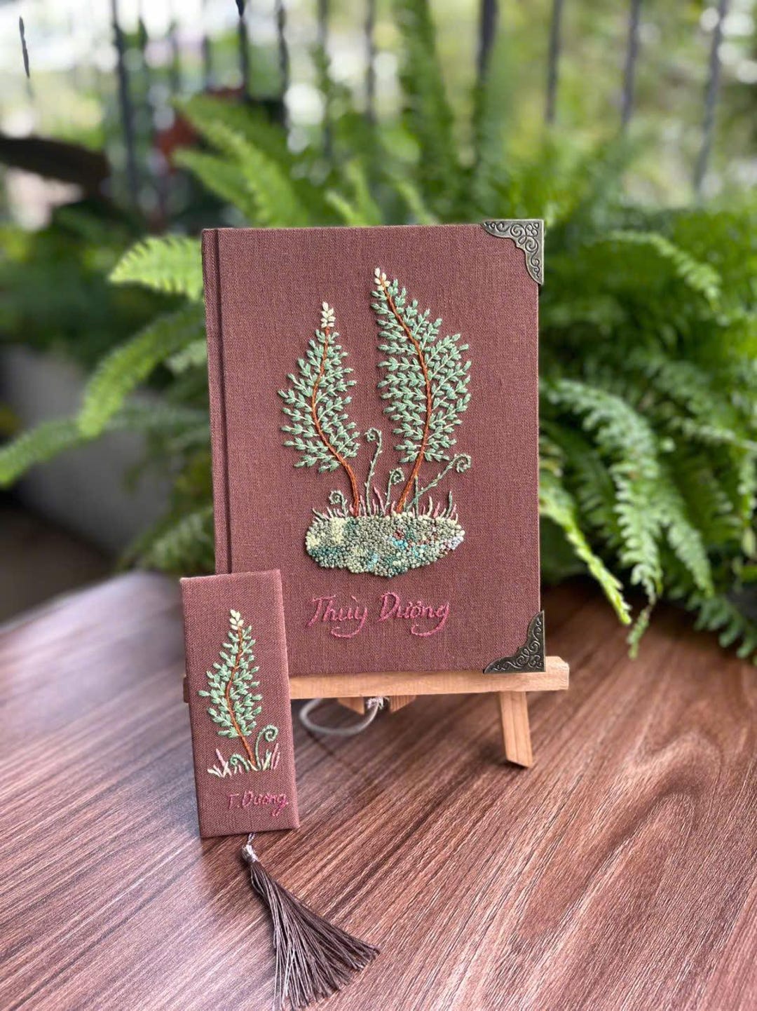 Hand Embroidered Fern Notebook Set, Personalized Fabric Journal With ...