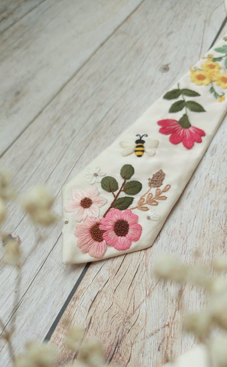 Hand Embroidered Tie, Floral Embroidered Tie, Father of the Groom Gift ...