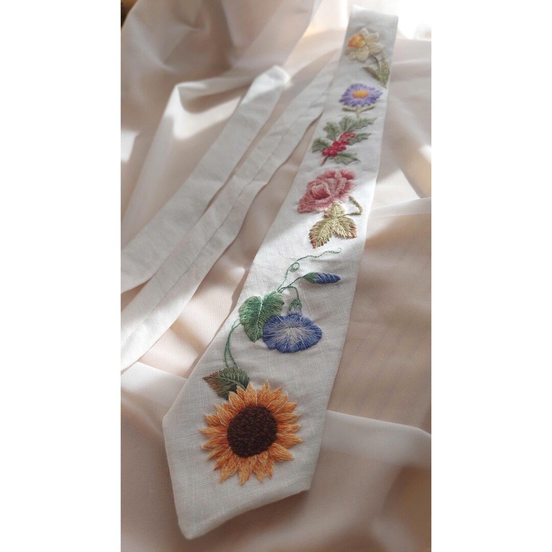 Hand Embroidered Tie, Floral Embroidered Tie, Father of the Groom Gift ...