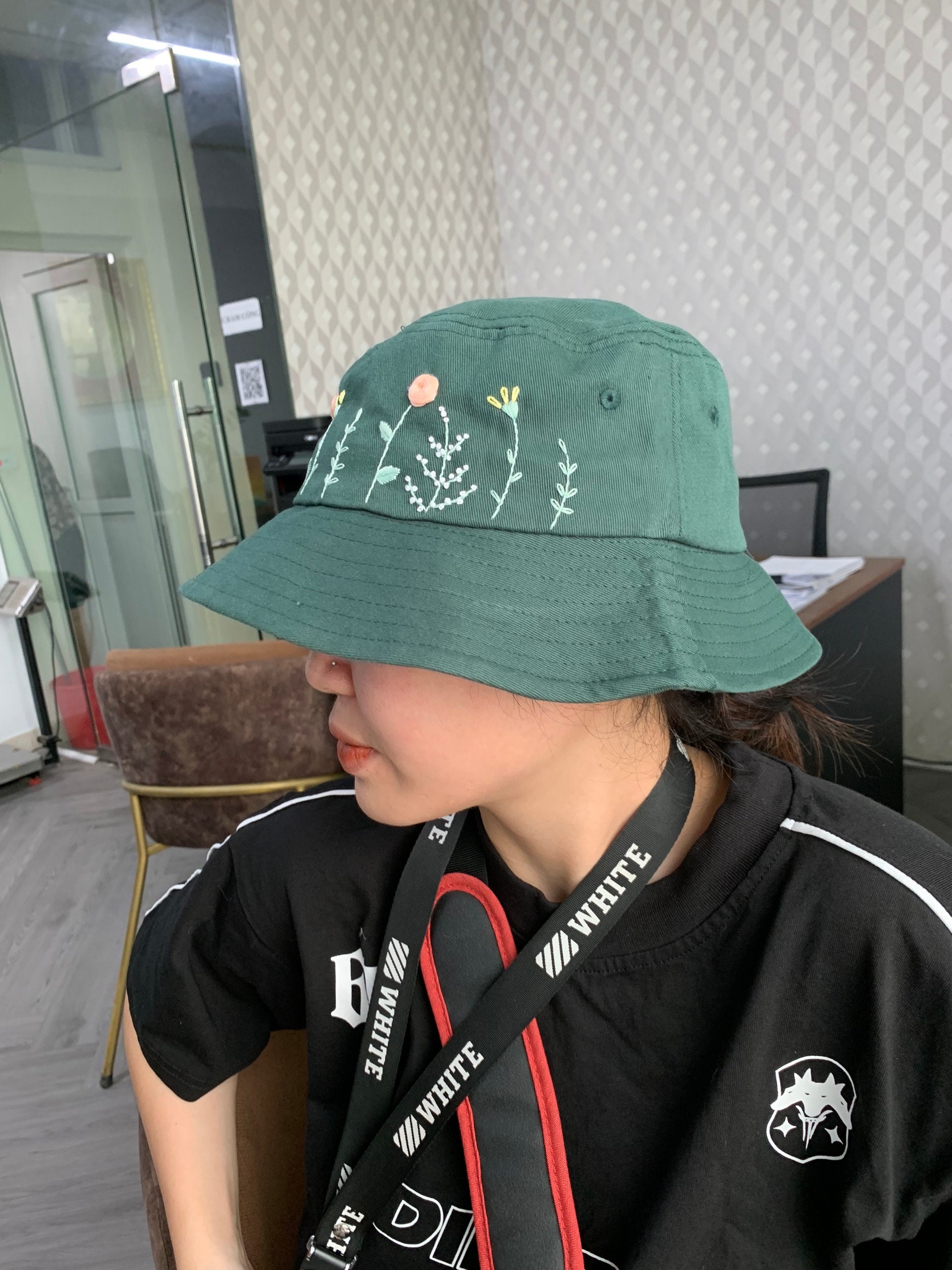 Hand Embroidery Bucket Hat, Linen Bucket Hat, Reversible Bucket Hat ...