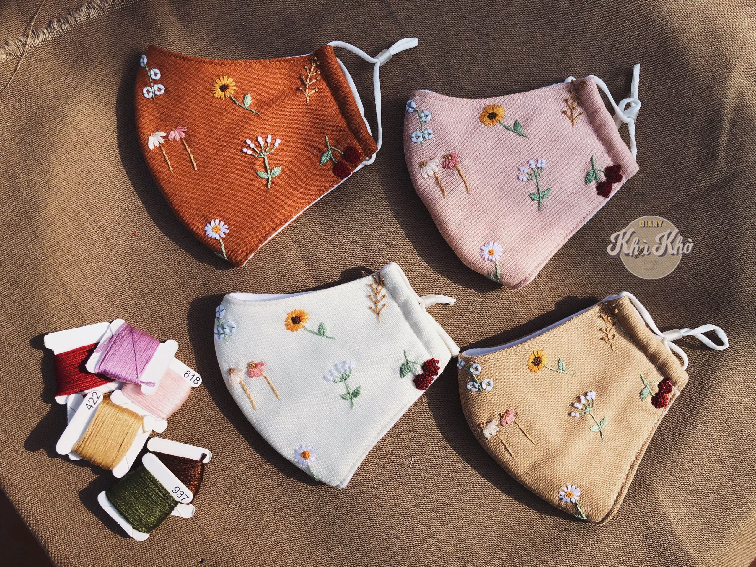 Hand Embroidered 3 Layer Linen Face Mask / Floral Hand Embroidered Mask ...