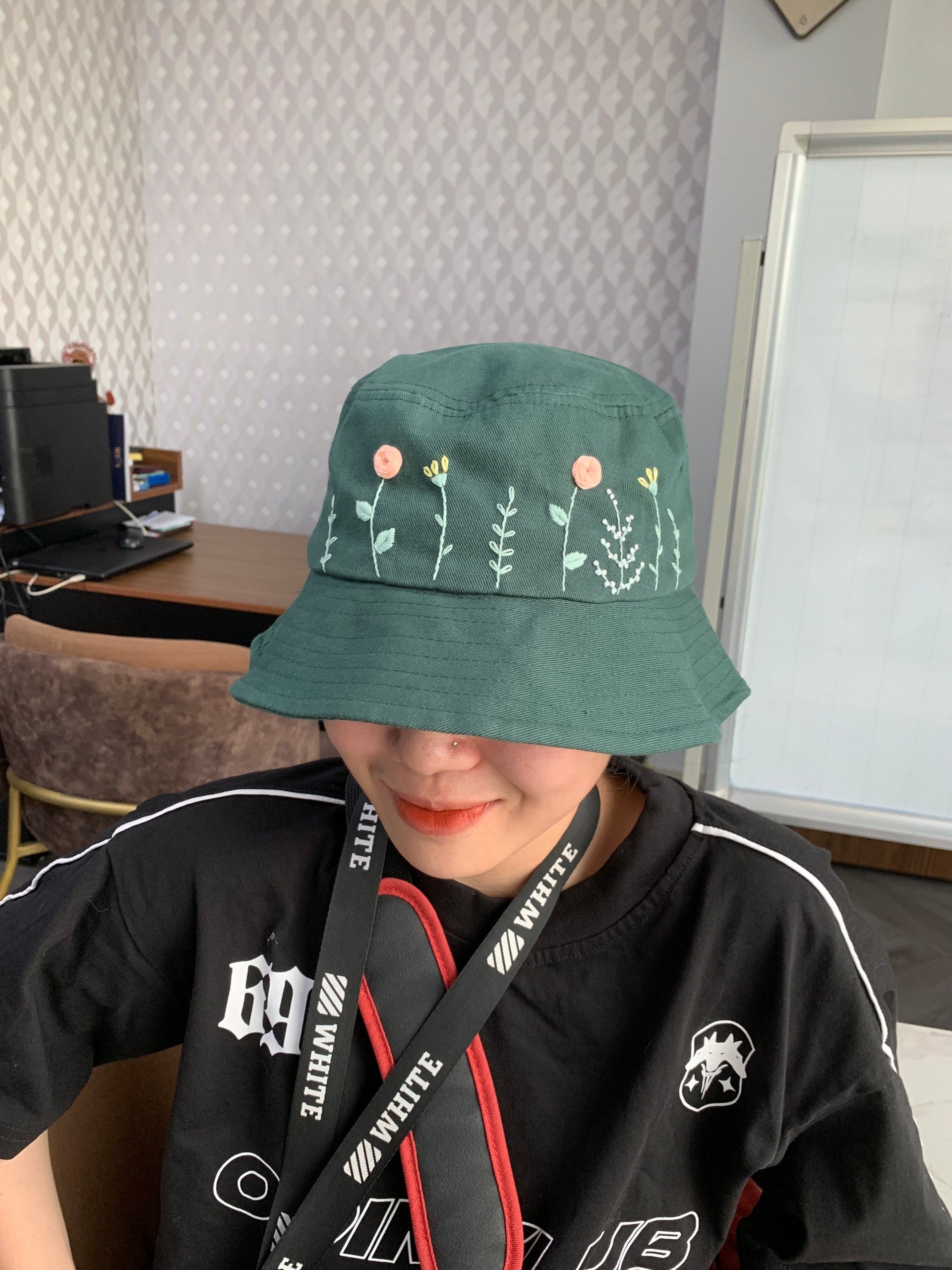 Hand Embroidery Bucket Hat, Linen Bucket Hat, Reversible Bucket Hat ...