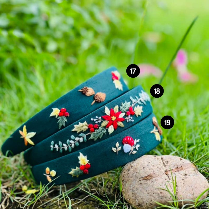 Floral, Beaded Holiday Hairbands, Hand Embroidered Linen Headband ...