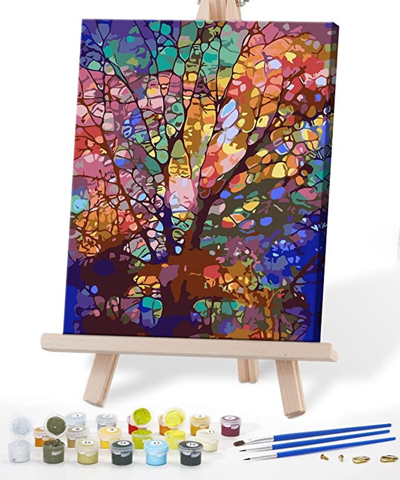Tulip N Turtle Colourful Tree DIY Acrylic Painting by Numbers Kit on Canvas - Etsy