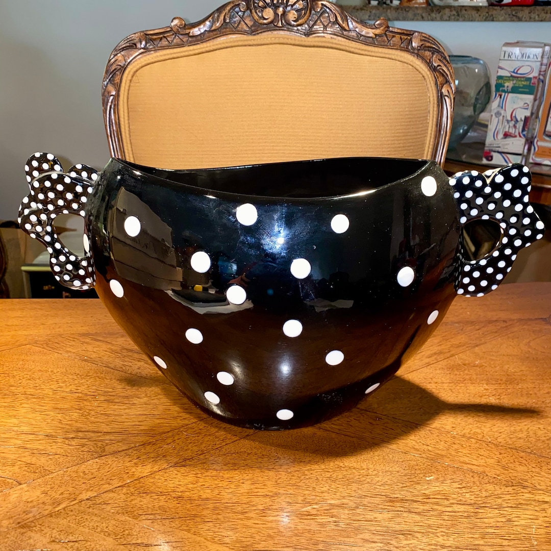 Vintage 8” Tall Black & White Polka Dot Vase - Etsy