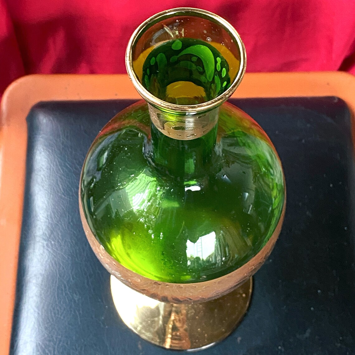 Vtg Venetian Hand-blown Emerald Green Glass & Gold Decanter W/o Top - Etsy