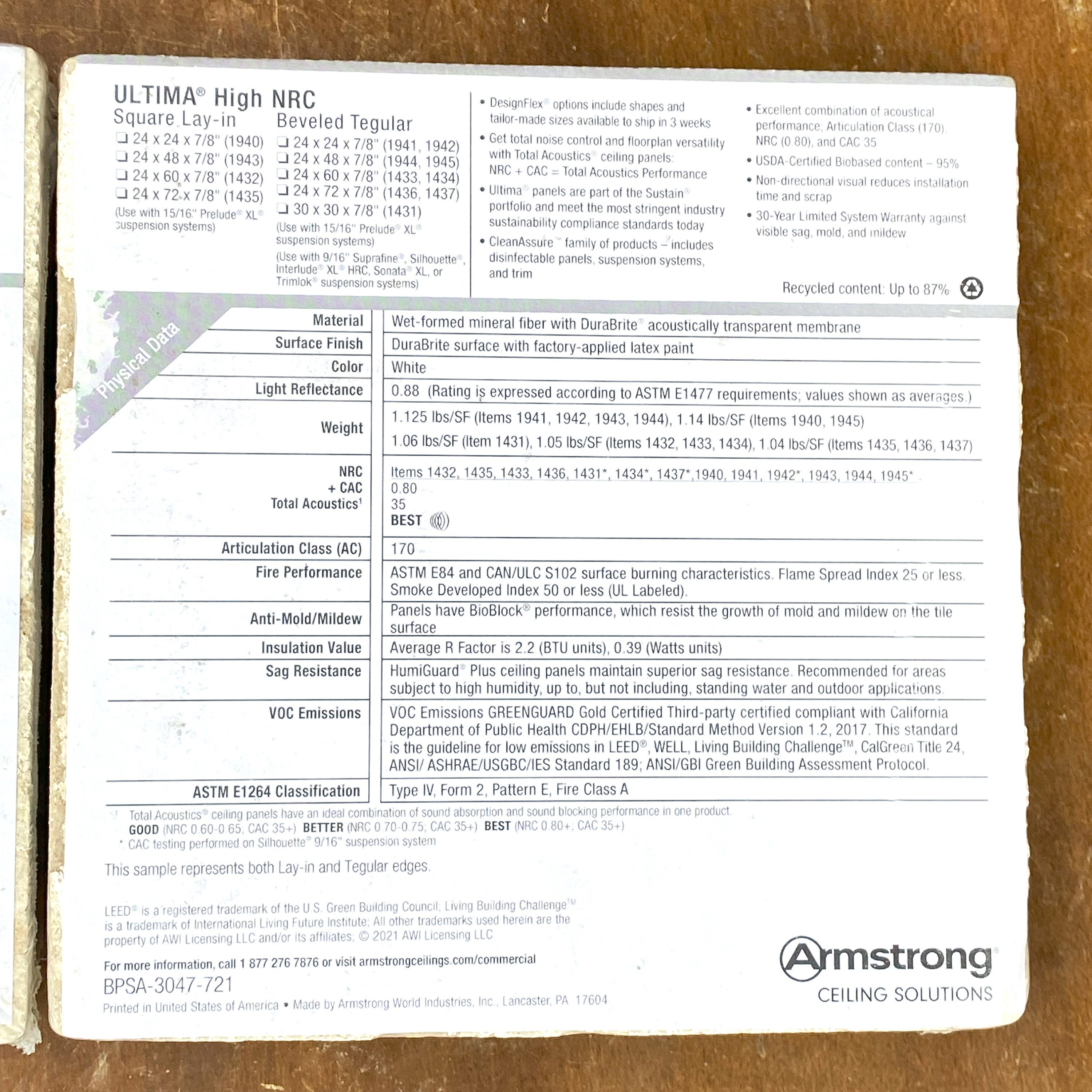 Armstrong Ultima High NRC 2 & Calla 1 Square Lay-in and Tegular Ceiling ...