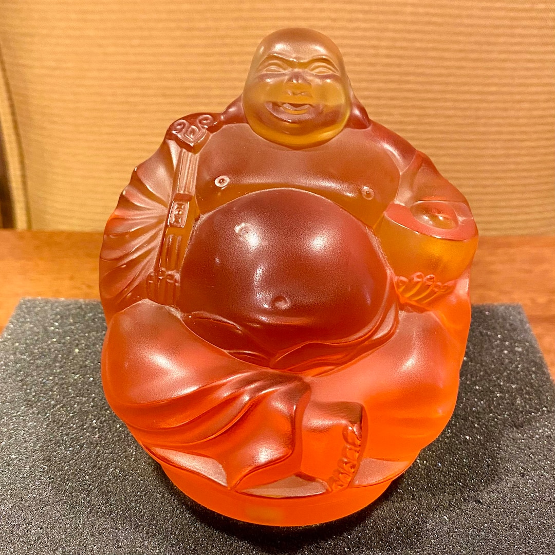 RARE Vtg Lalique HAPPY BUDDHA Amber Crystal Sculpture Limited Edition ...