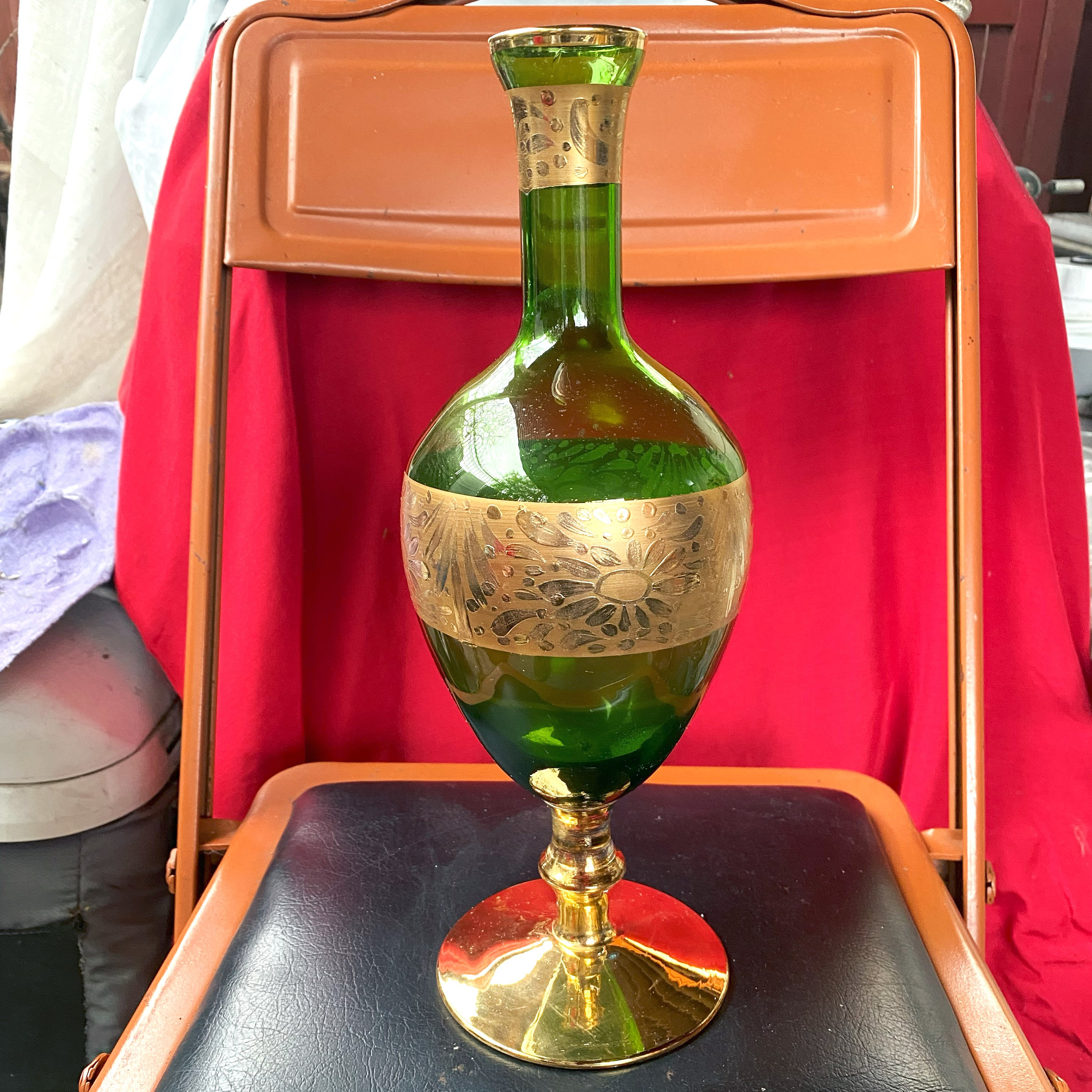 Vtg Venetian Hand-blown Emerald Green Glass & Gold Decanter W/o Top - Etsy