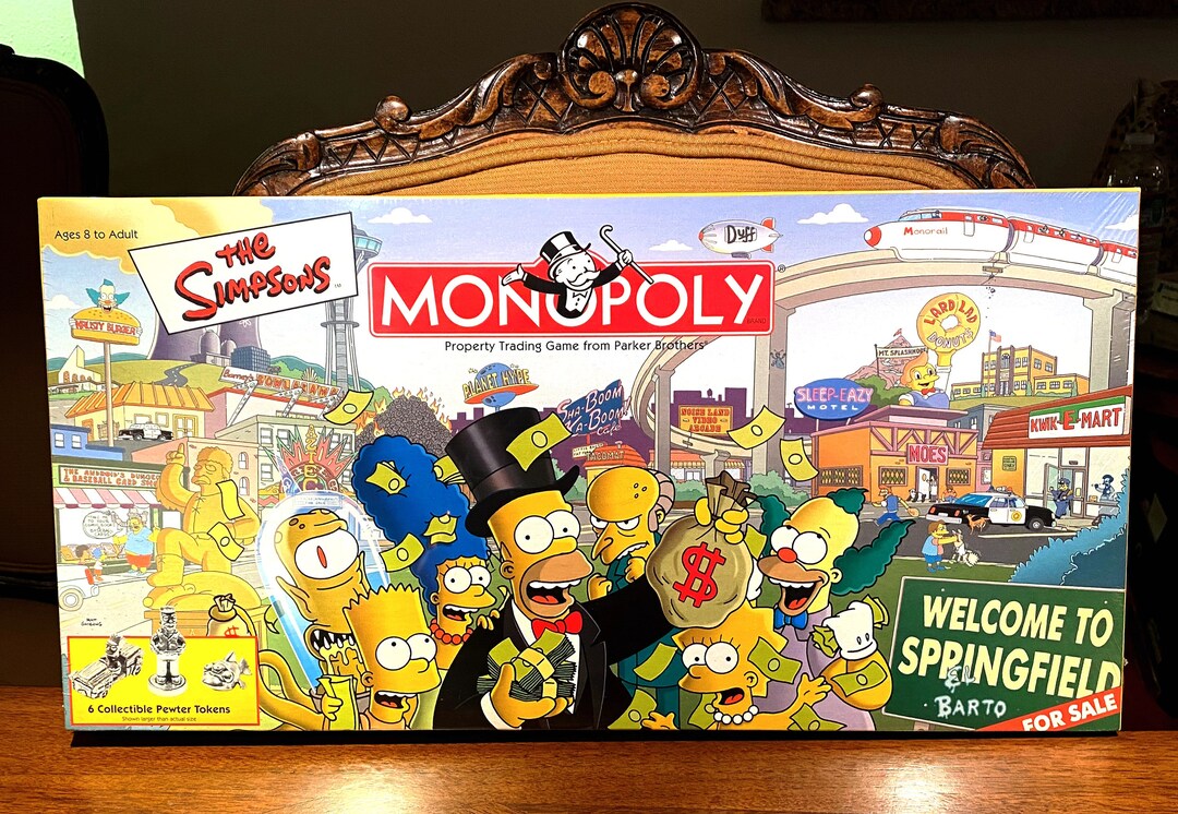 Vtg the Simpsons Monopoly Board Game With 6 Collectible Pewter Tokens ...