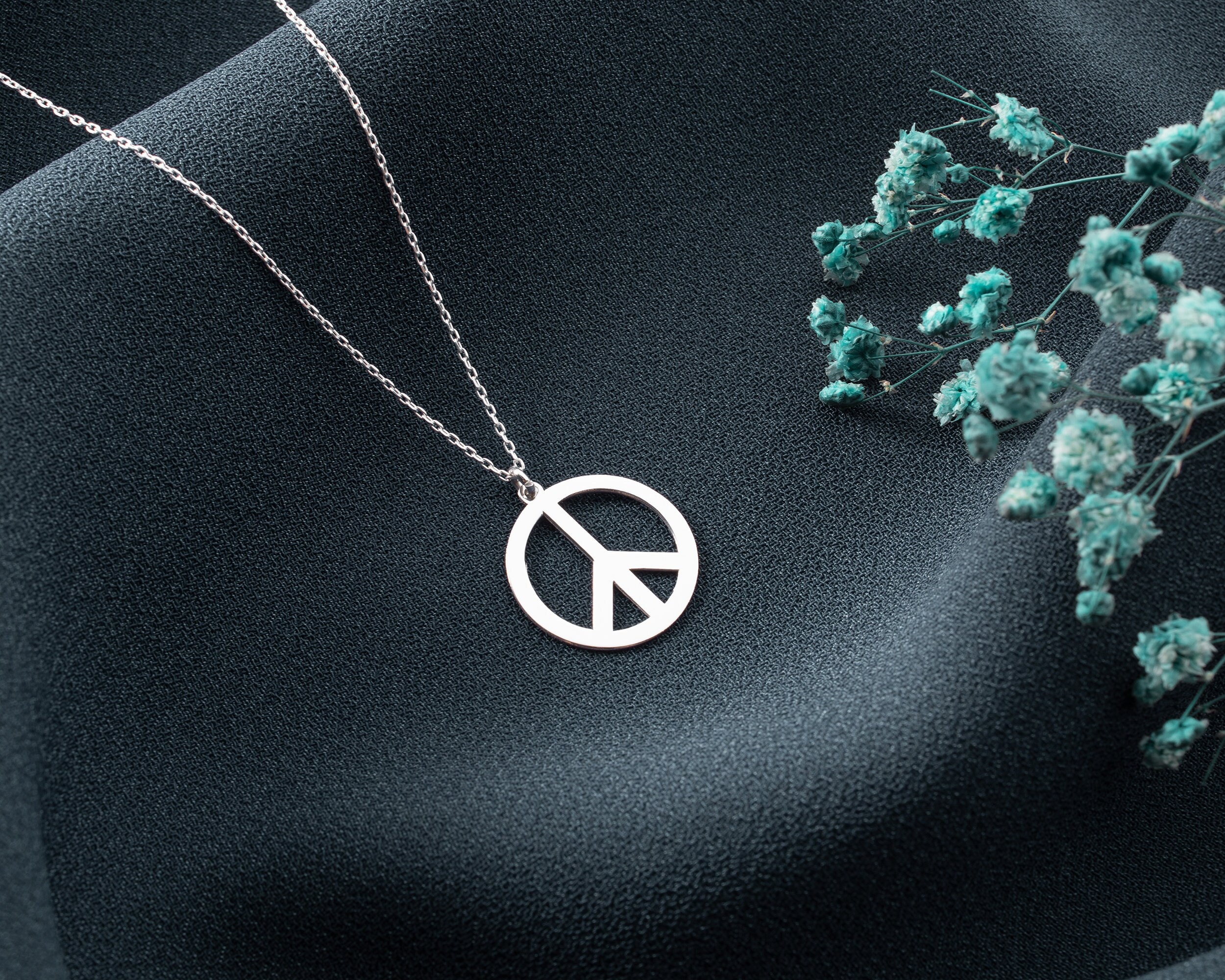 Peace Choker Necklace, Dainty Peace Sign Necklace, Peace Charm Necklace ...