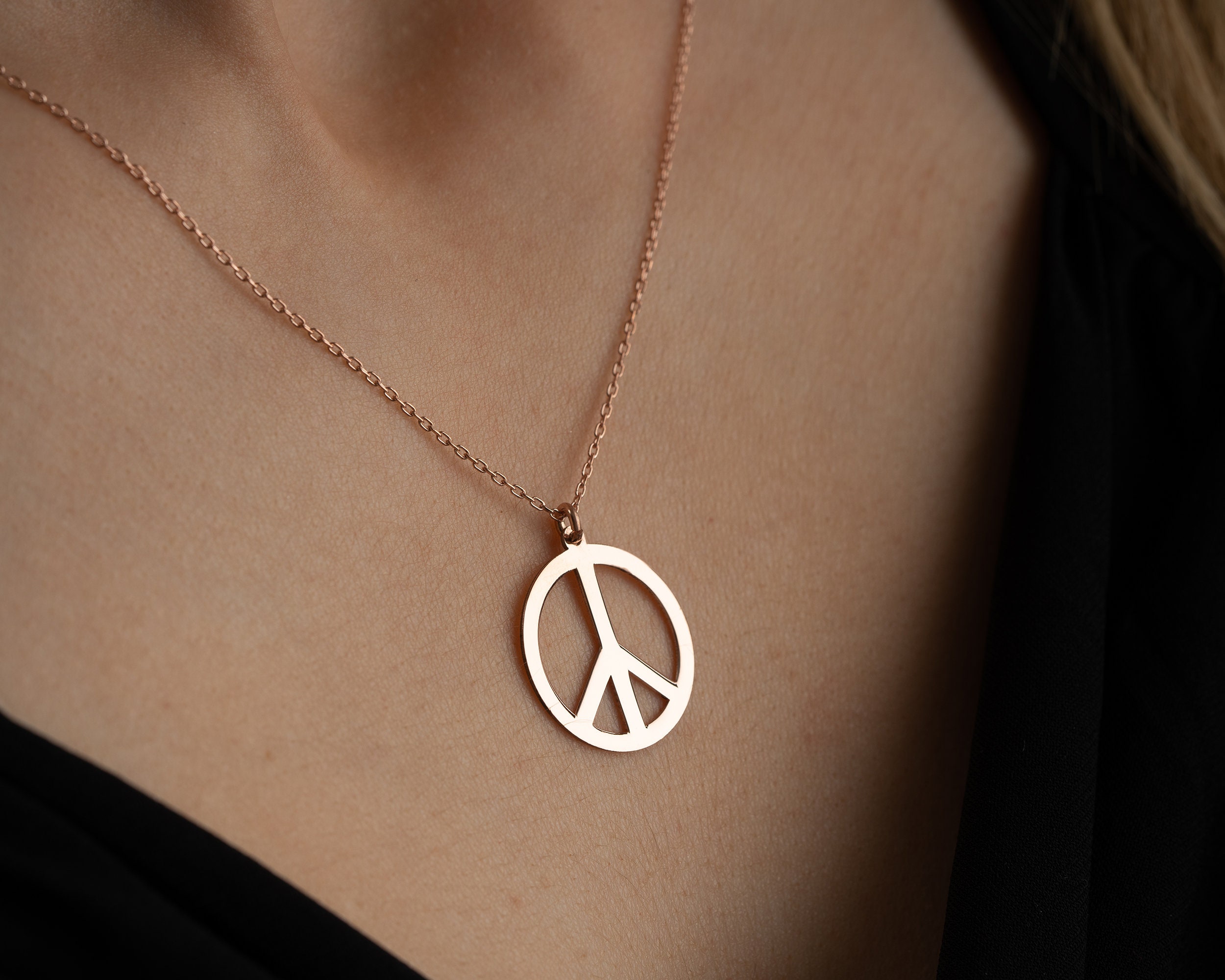 Peace Choker Necklace, Dainty Peace Sign Necklace, Peace Charm Necklace ...