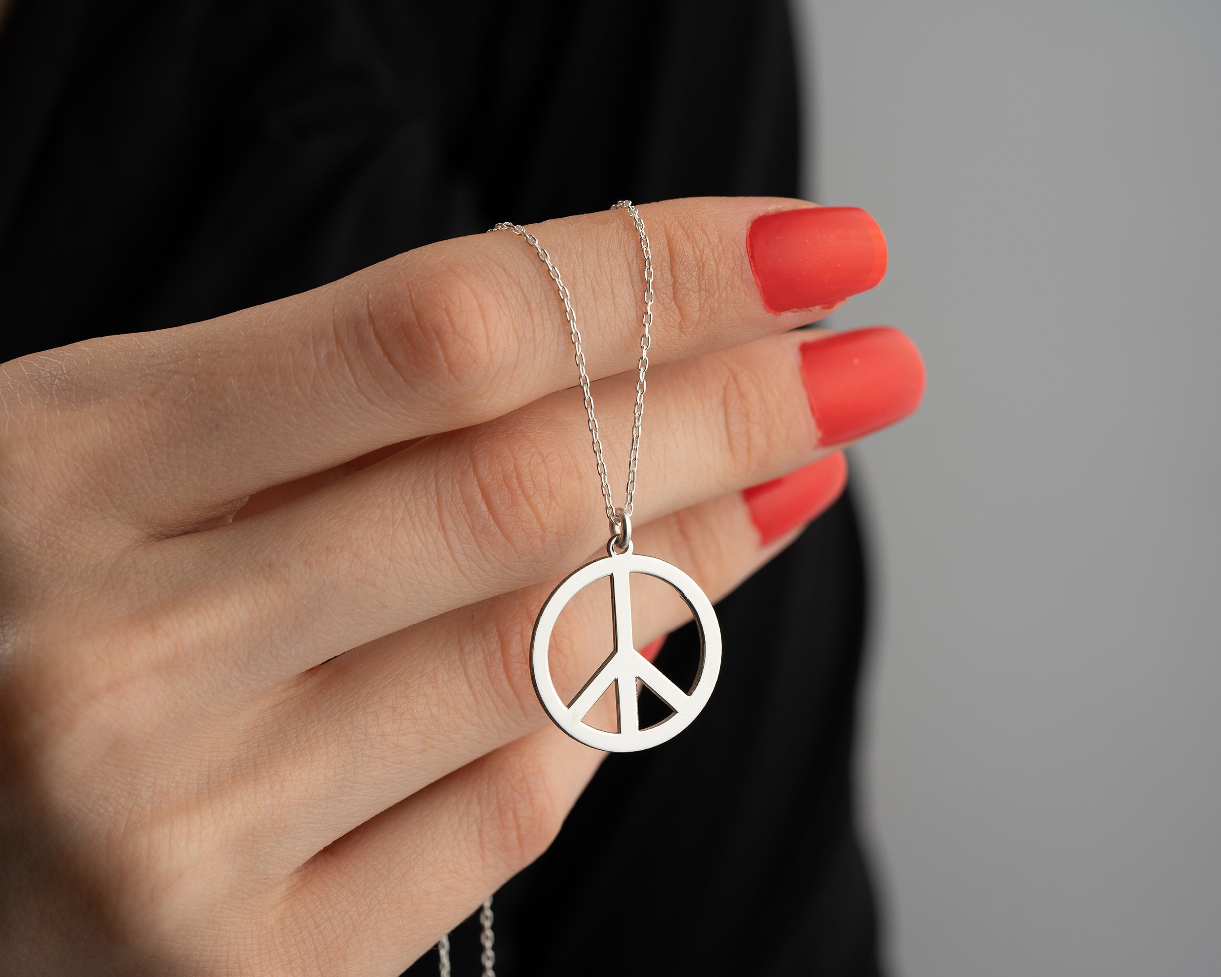 Peace Choker Necklace, Dainty Peace Sign Necklace, Peace Charm Necklace ...