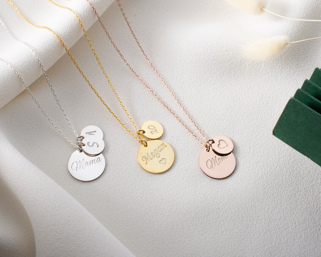 Multi Initials Disc Necklace, Engraved Date Necklace, Name Necklace ...