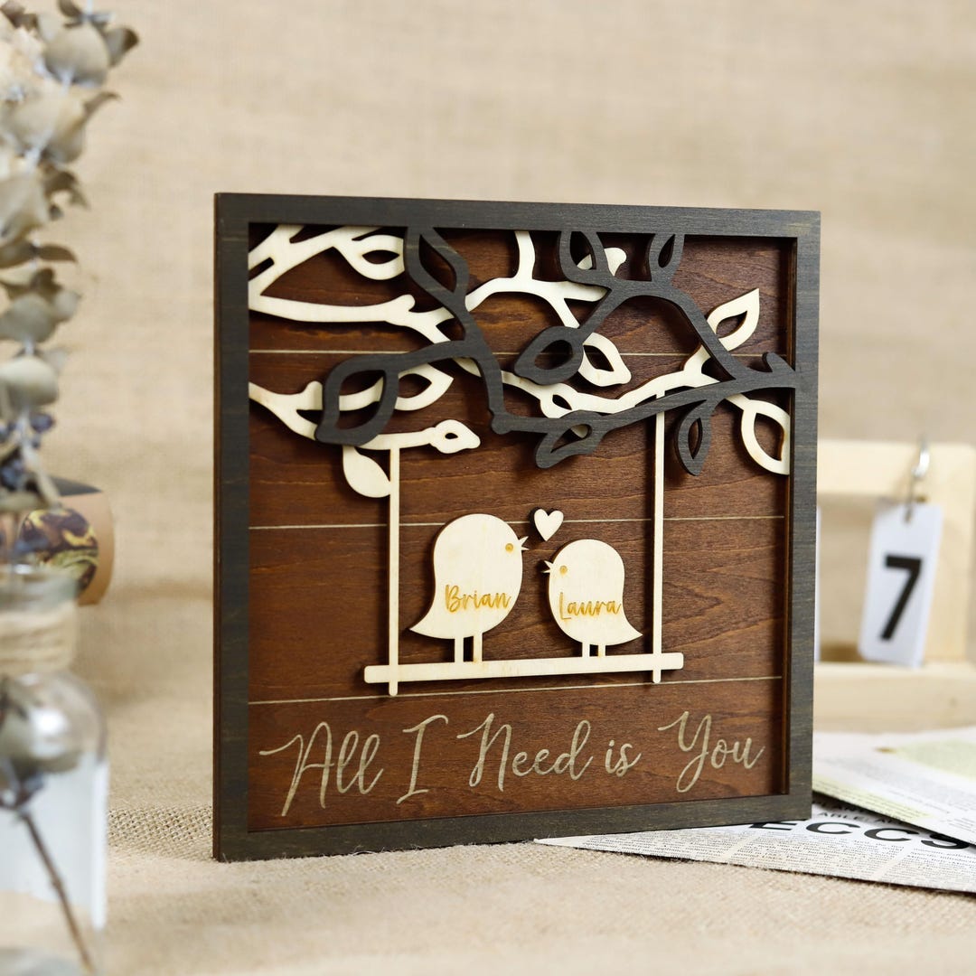 Personalized Love Birds Wood Sign, All I Need is You, Romantic ...