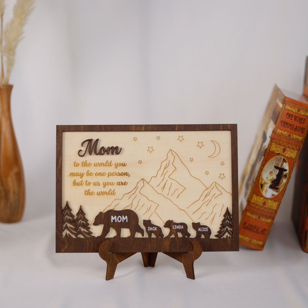 Personalized Mama Bear Sign, Mom Custom Wood Gift, Wooden Name Puzzle ...