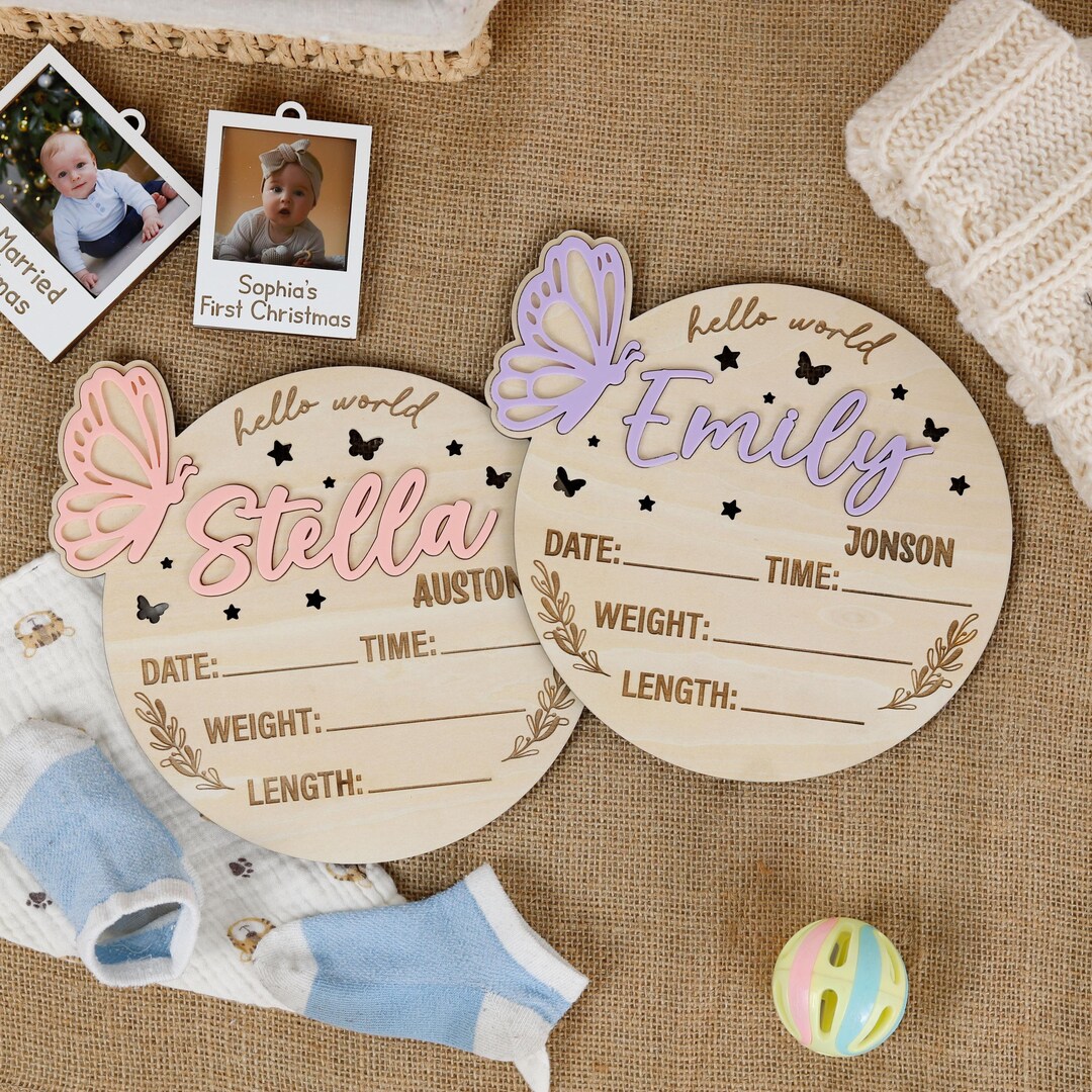 Butterfly Hospital Baby Birth Stat Sign, Custom Birth Announcement Sign ...
