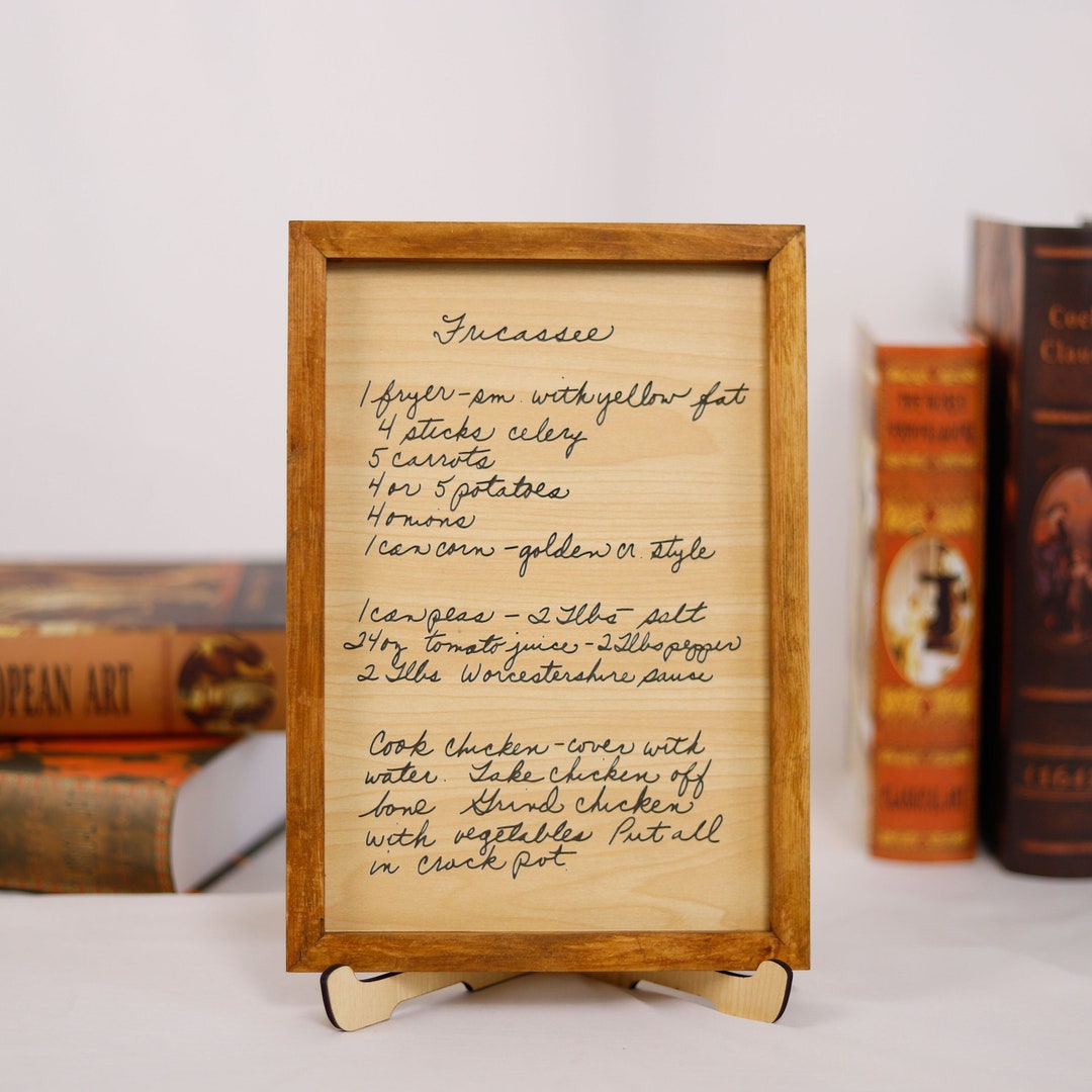 Engraved Handwritten Recipe Framed, Custom Handwriting Recipe Wood Sign ...