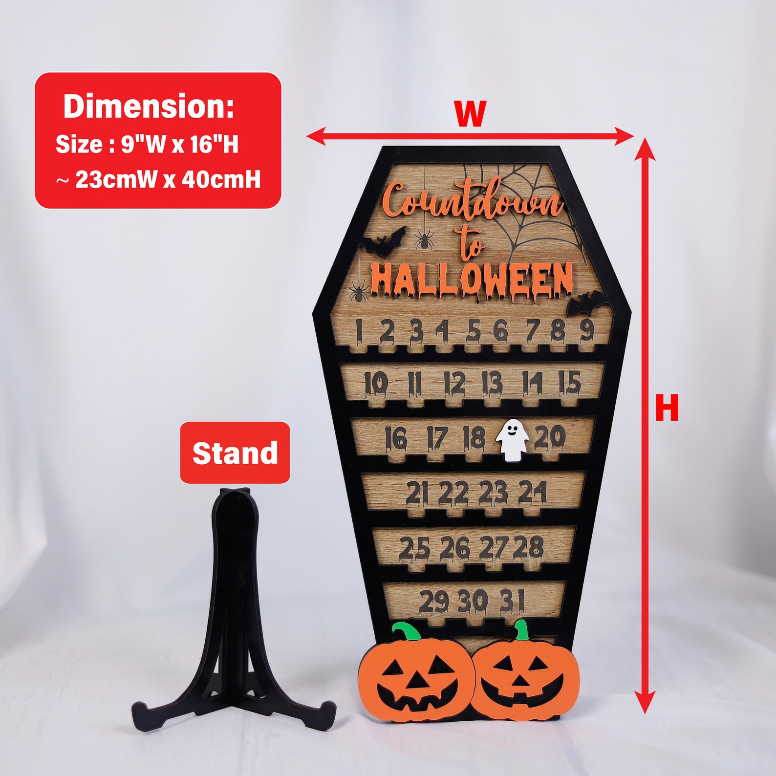 Countdown Halloween Sign With Moveable Ghost, Halloween Pumpkin Coffin ...
