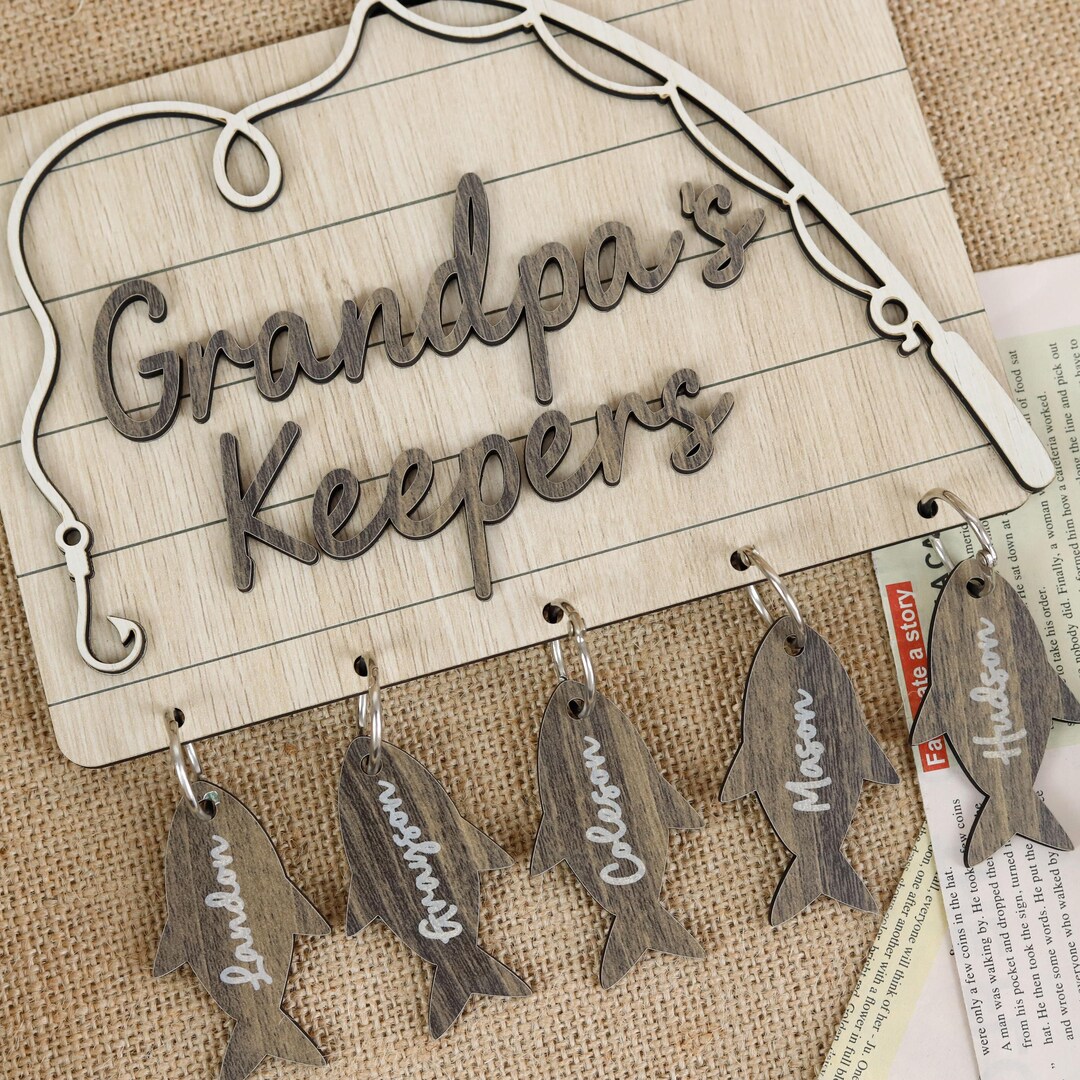 Grandpa's Keepers Sign With Grandkids Names, Papa Fisherman Home Decor ...