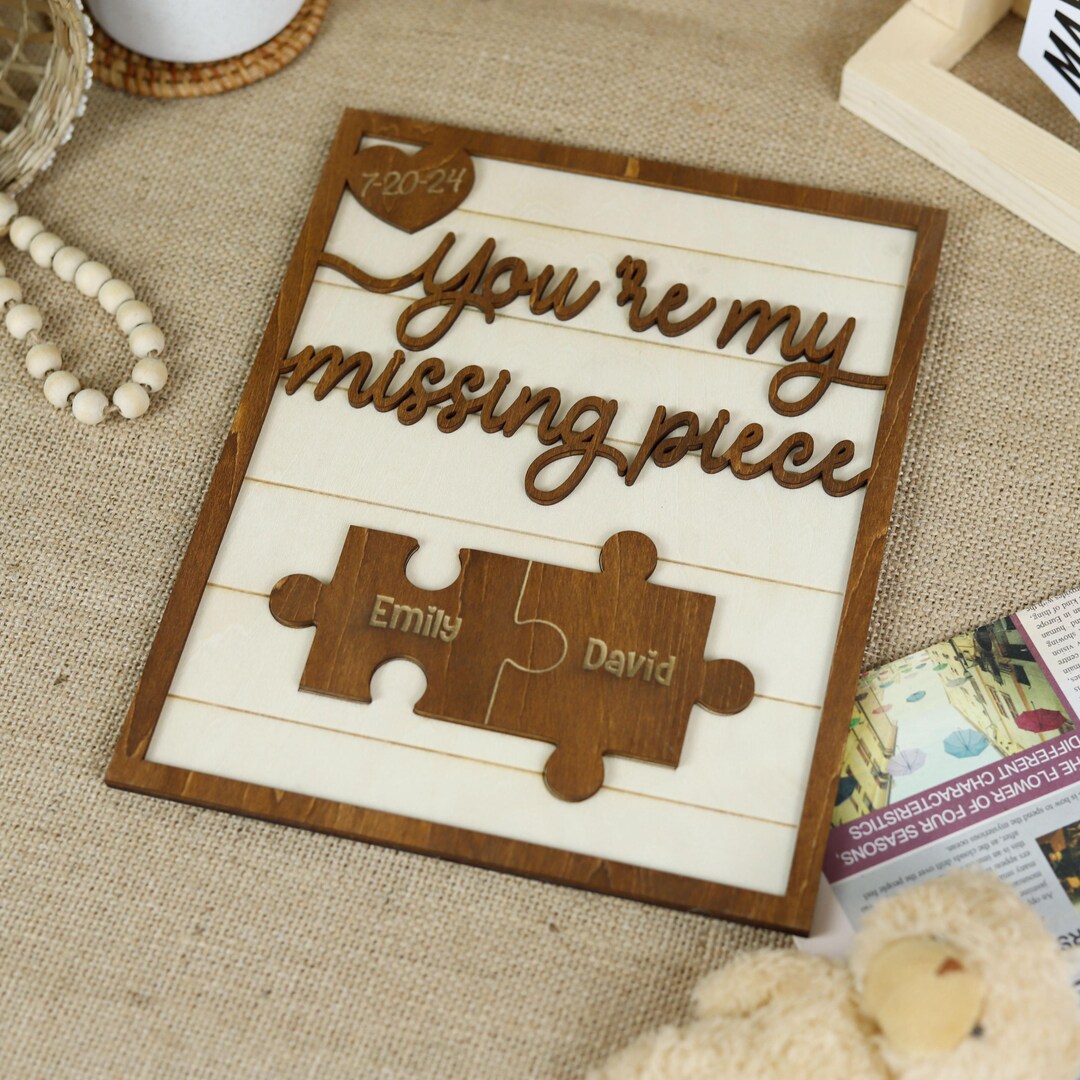 Personalized Couple Puzzle Piece Wood Sign, Couple Names W Hearts ...