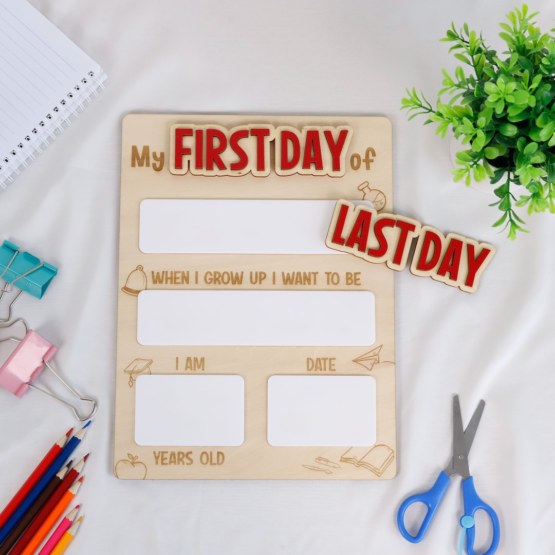 Interchangeable First & Last Day of School Photo Wooden Prop, Kids Dry ...