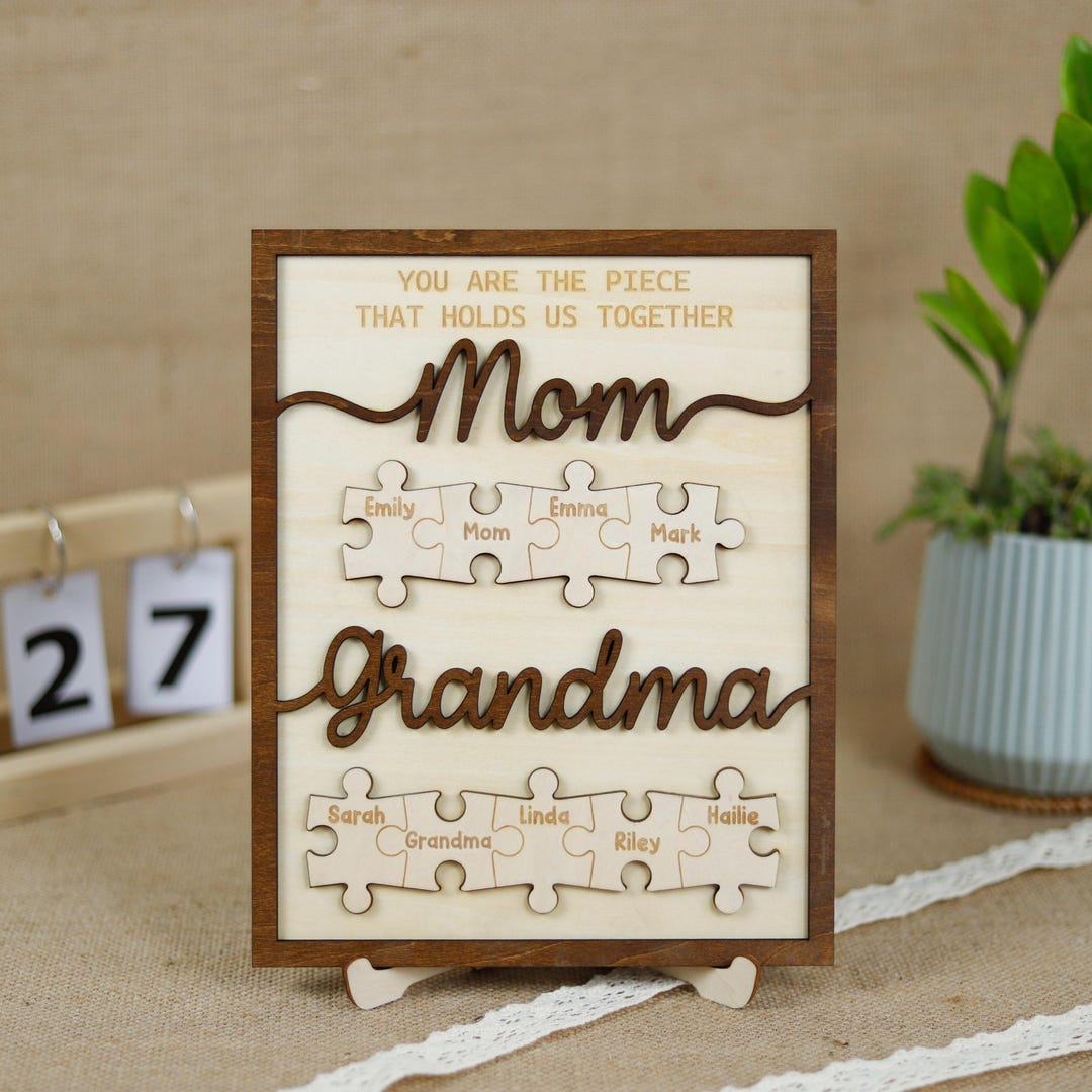 First Mom Now Grandma Puzzle Pieces Framed, Grandma Nana Wood Sign ...