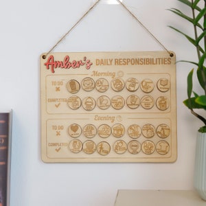 Wooden Daily Chore Board, Daily Responsibilities Board, Child Daily ...