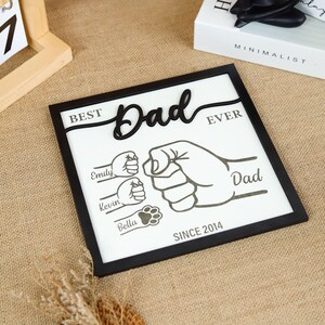 Personalized Dad & Kids Fist Bumps Sign, Best Dad Ever Wood Sign ...