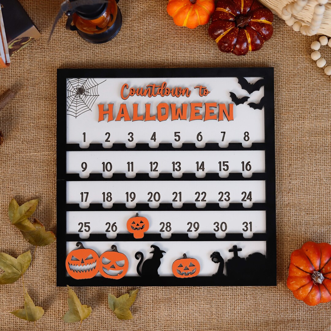 Halloween Countdown Sign With Moveable Marker, Halloween Home Decor ...